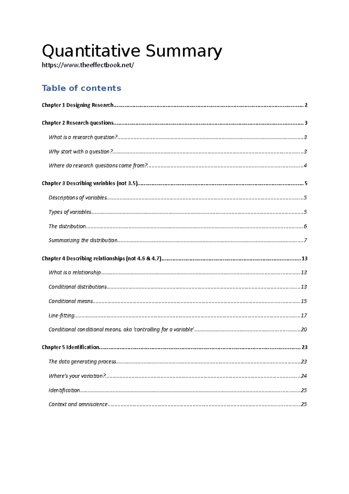 Quantitative Summary - Quantitative Summary theeffectbook/ Chapter 1 ...