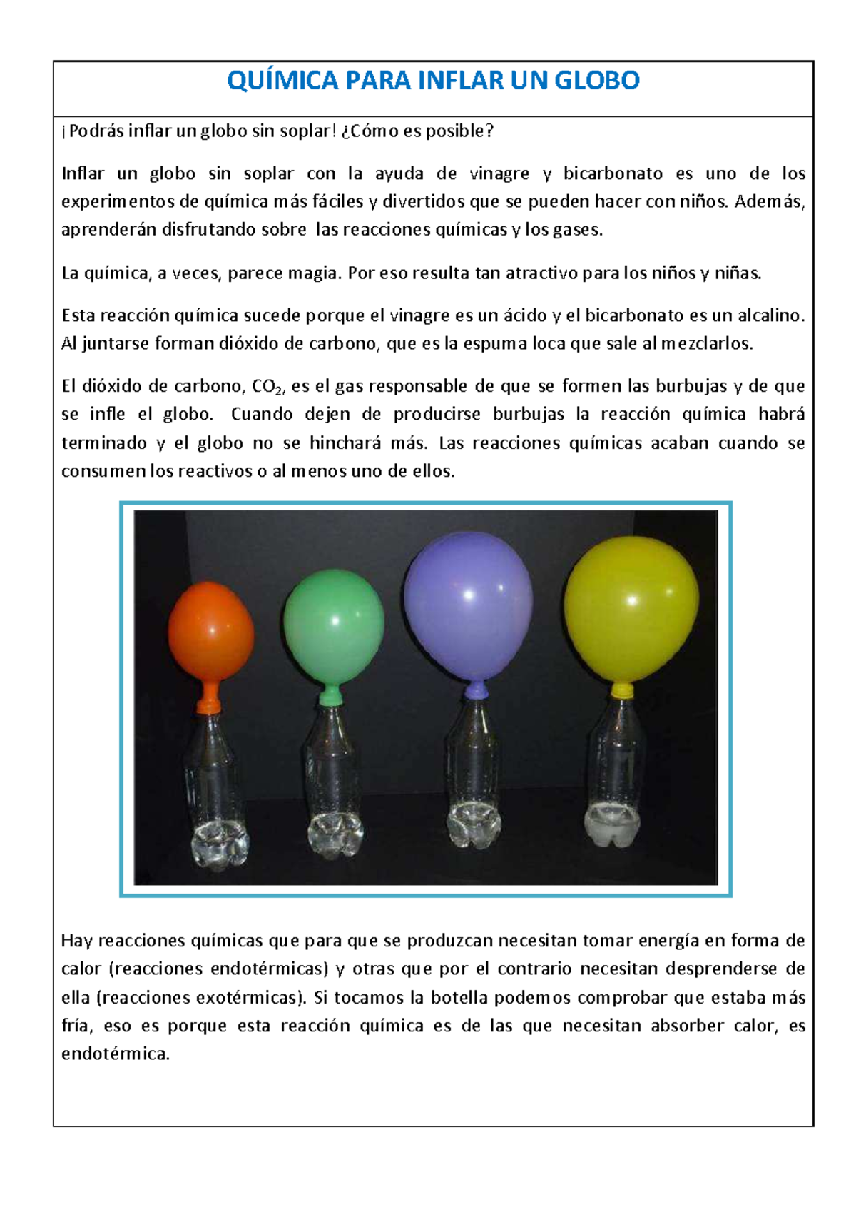 Química PARA Inflar UN Globo - QUÍMICA PARA INFLAR UN GLOBO ¡Podrás ...
