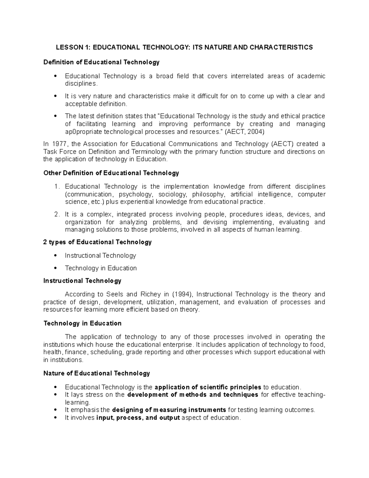 Lesson-1 - Technology Education - LESSON 1: EDUCATIONAL TECHNOLOGY: ITS ...