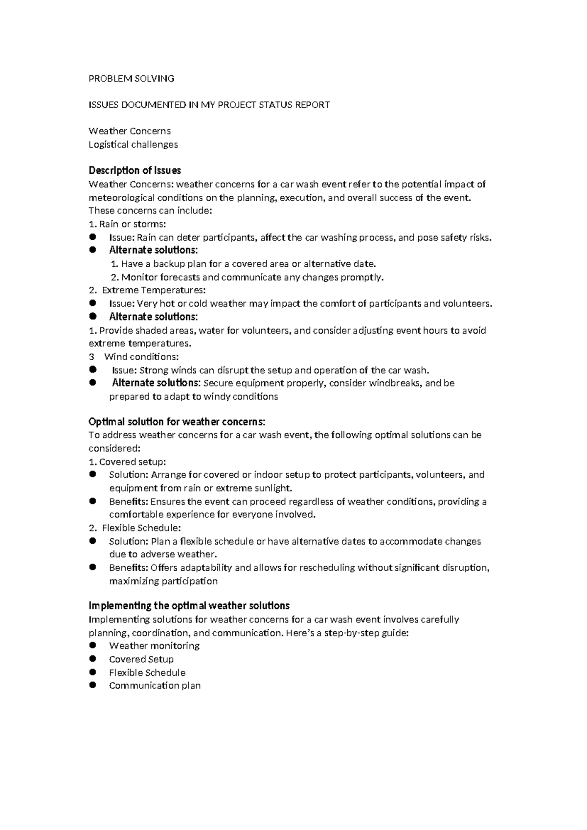 Problem Solving 1 - project planning-scope and quality - PROBLEM ...