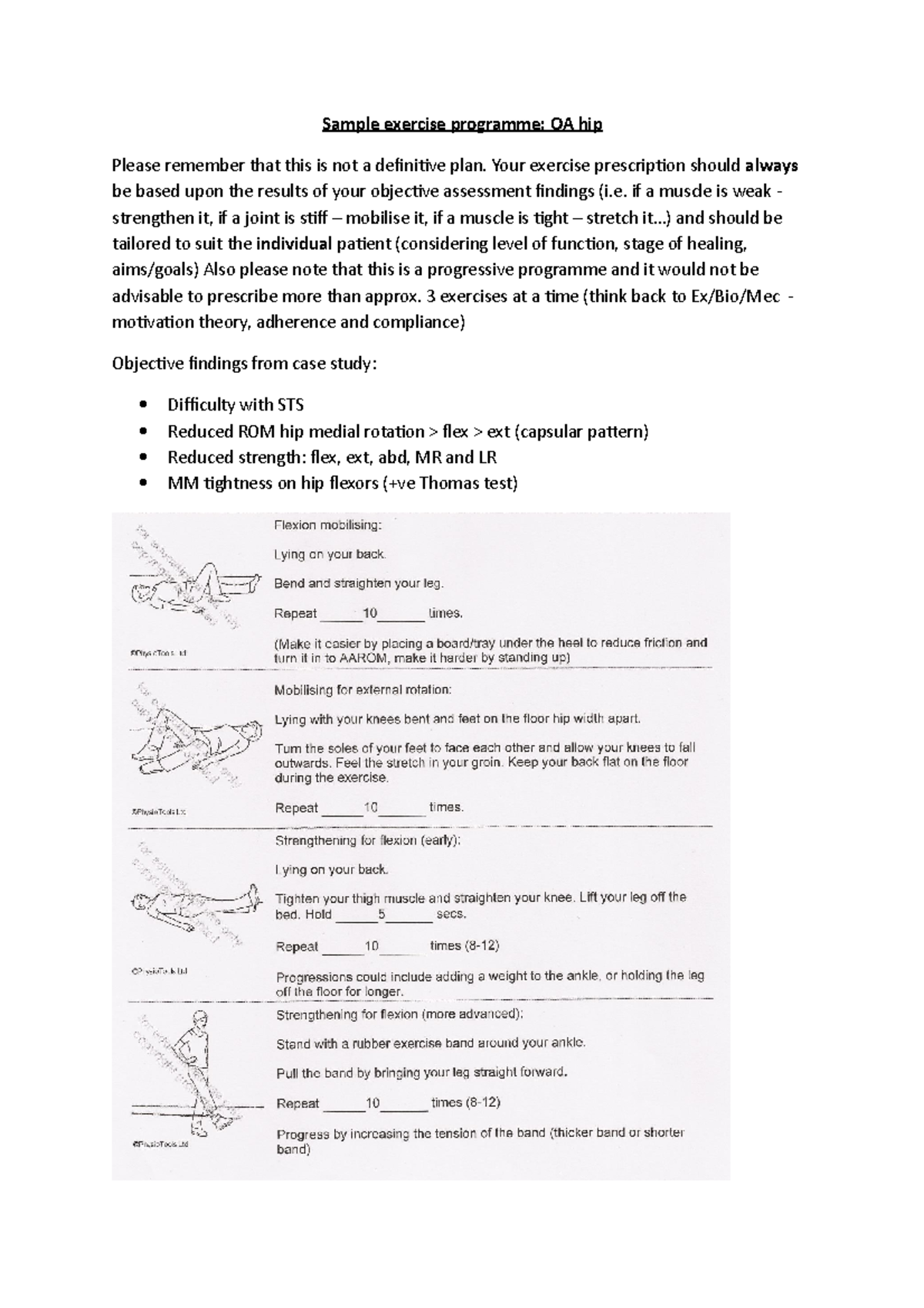 OA hip - Sample exercise programme: OA hip Please remember that this is ...