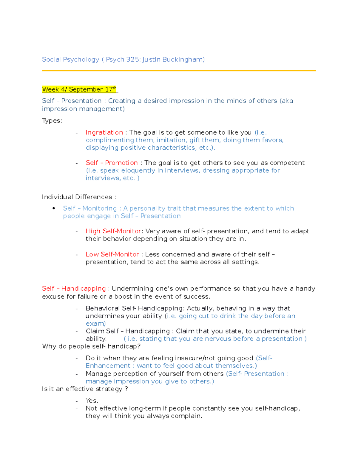 Social Psychology week 4 notes - Social Psychology ( Psych 325: Justin ...