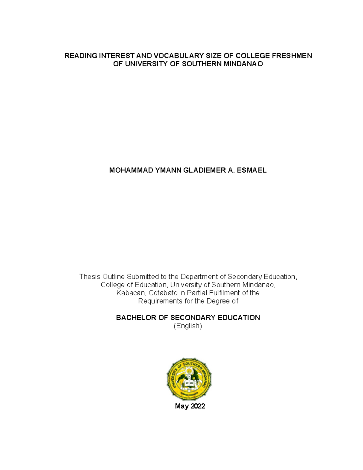 Introduction sample - i READING INTEREST AND VOCABULARY SIZE OF COLLEGE ...