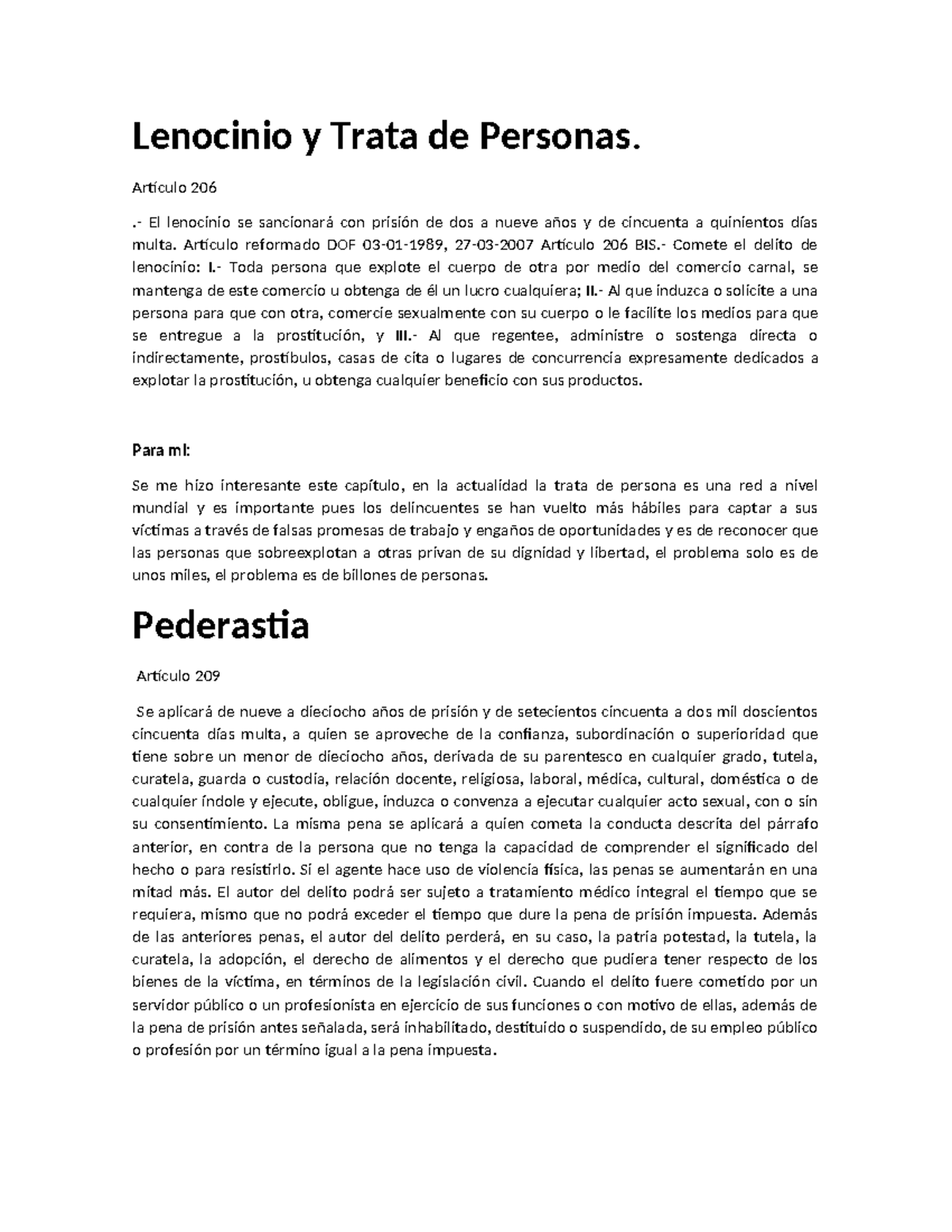 Lenocinio y Trata de Personas - Artículo 206 .- El lenocinio se ...