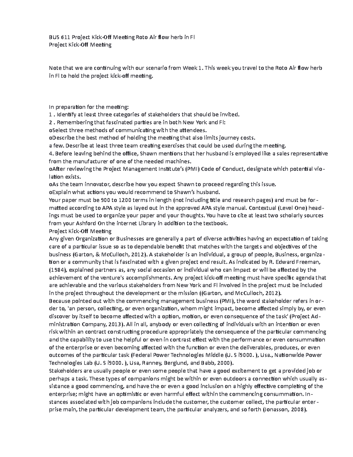 BUS 611 Project Kick-Off Meeting Roto Air plant in Florida - BUS 611 ...