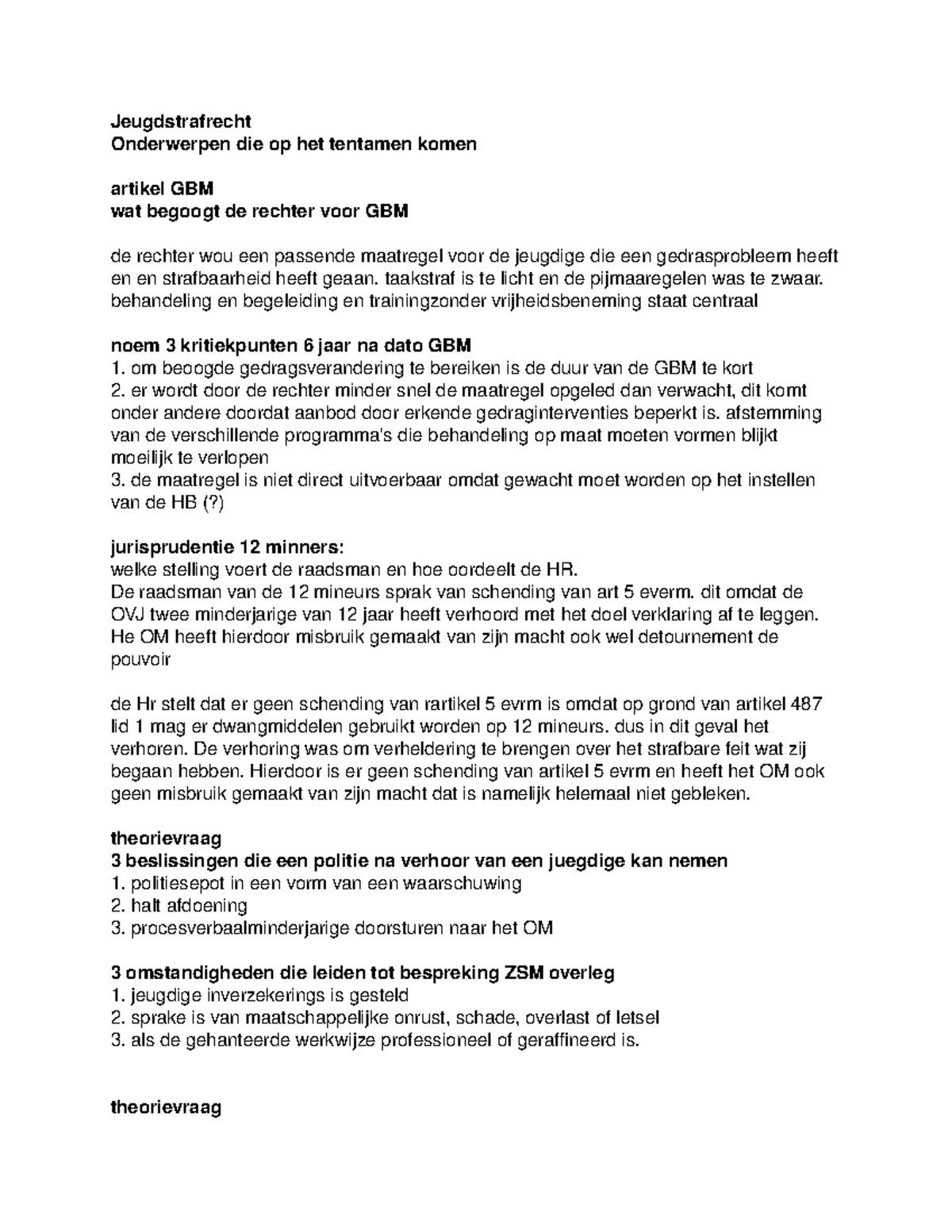Jeugdstrafrecht - samenvatting over onderwerpen die op het tentamen ...