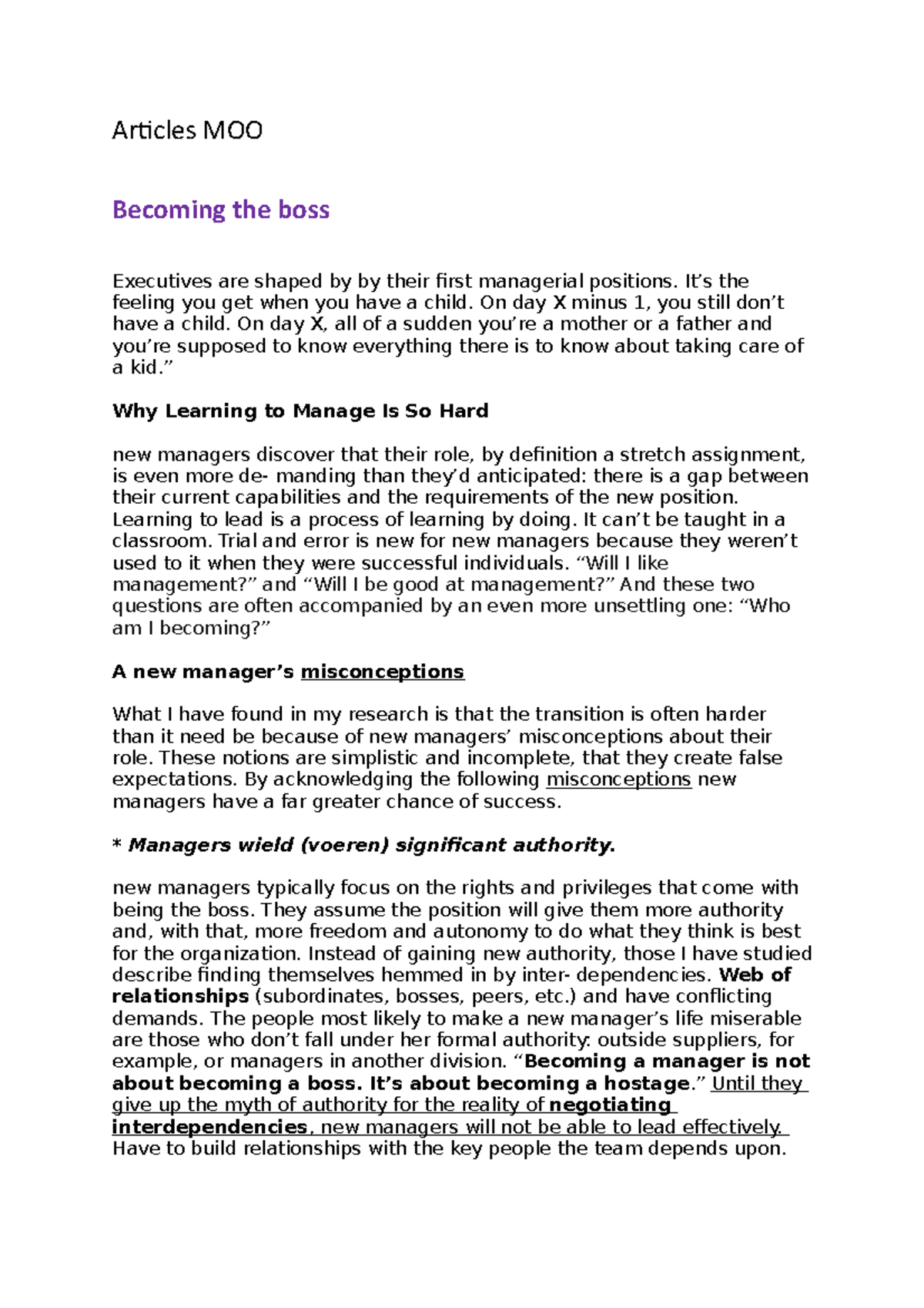 ALL Articles MOO - summary - Articles MOO Becoming the boss Executives ...