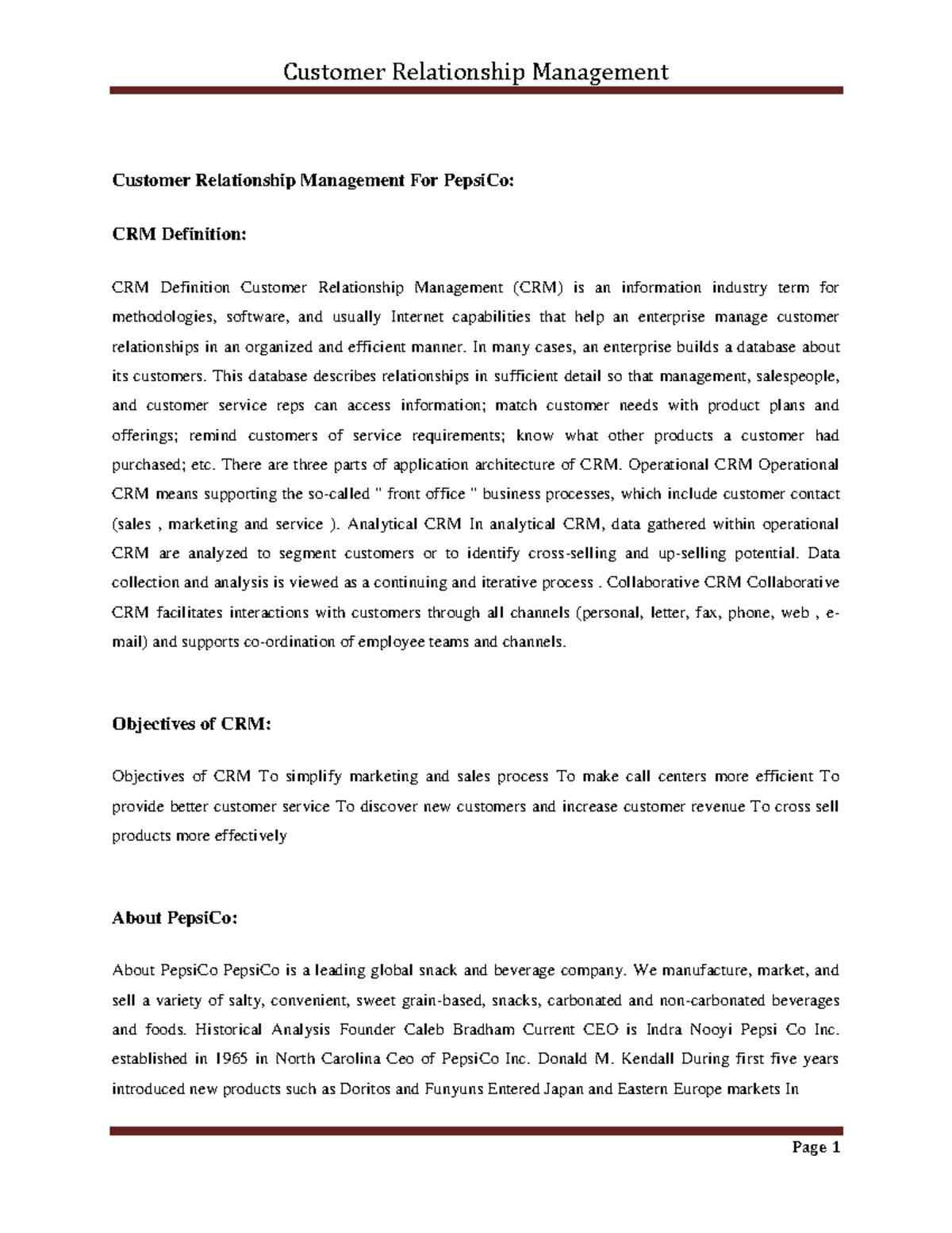 86658316 Customer Relationship Management for Pepsi Co - Customer ...