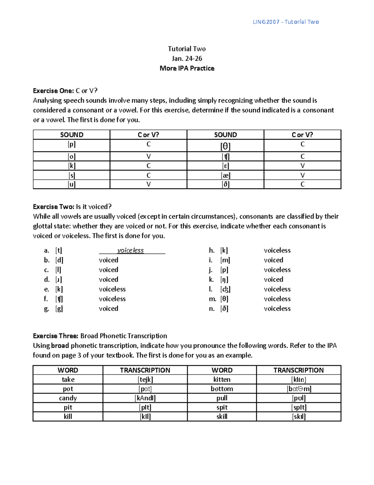 Tutorial 2 IPApractice - LING2007 - Tutorial Two Tutorial Two Jan. 24 ...