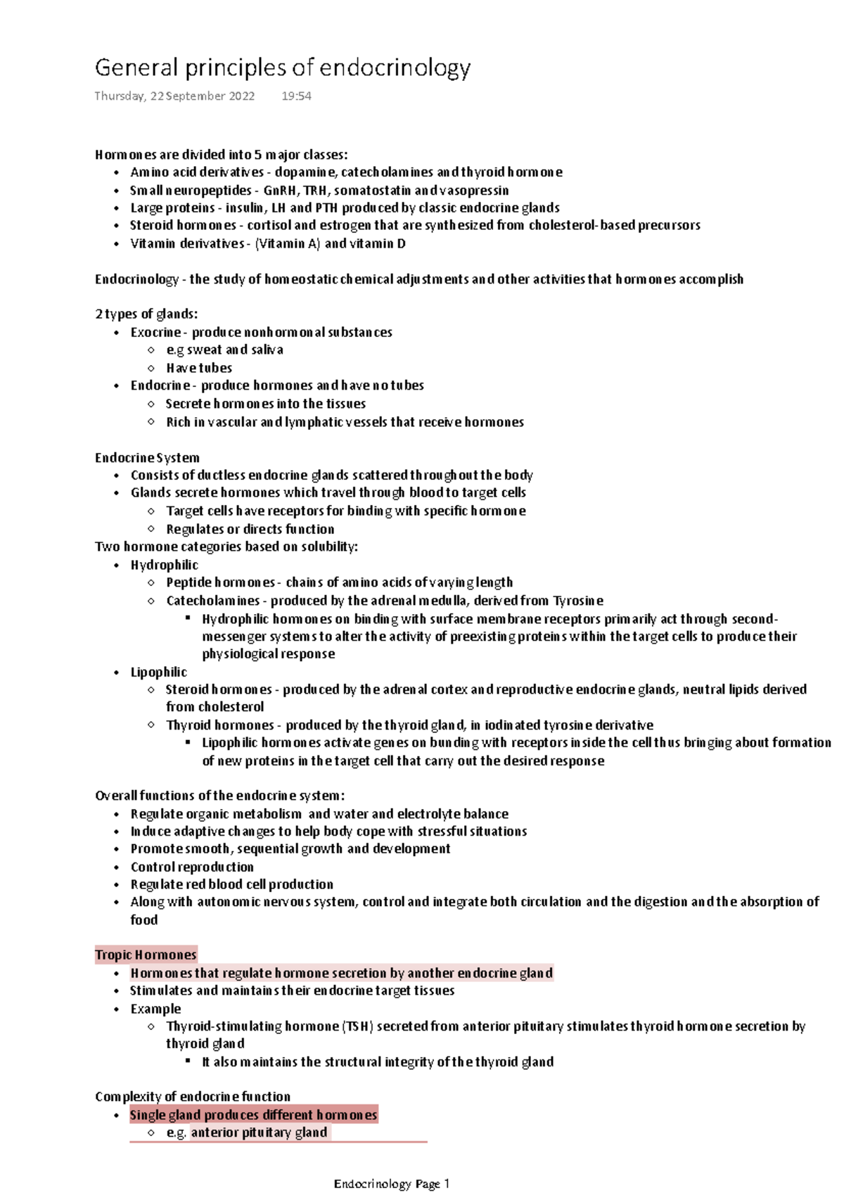 General principles of endocrinology - Hormones are divided into 5 major ...