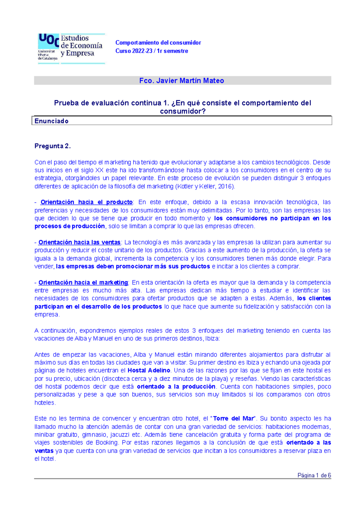 PEC 1 Comportamientodel Consumidor - UOC - StuDocu