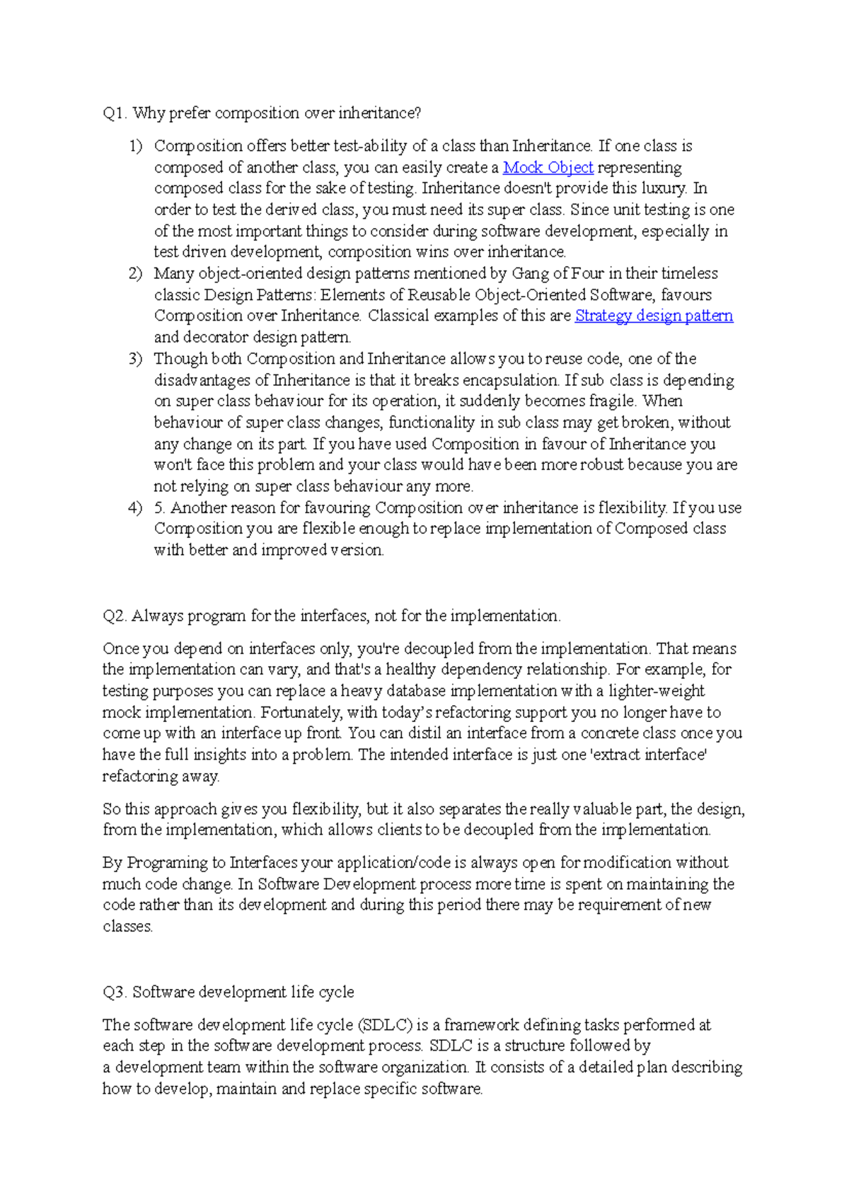 OOSE Notes - nn nn n - Q1. Why prefer composition over inheritance ...