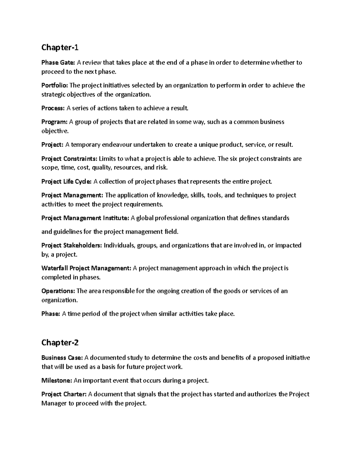 IPM terminology - Chapter- Phase Gate: A review that takes place at the end of a phase in order ...