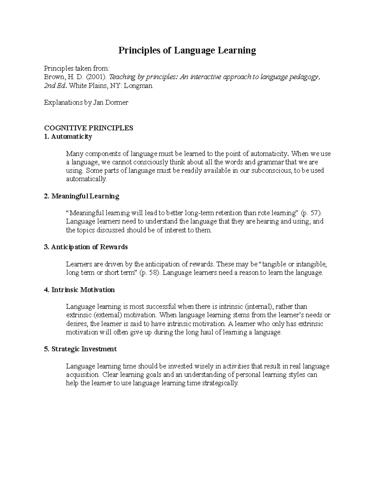 Brown s principles - Principles of Language Learning Principles taken ...