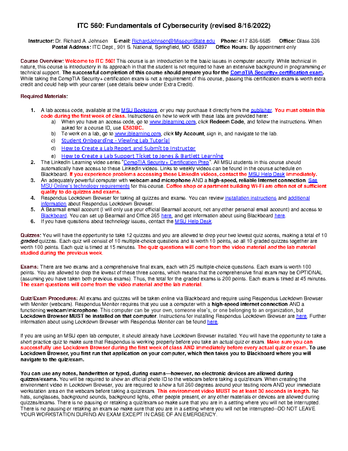 Cis560 syllabus fall 2023 - ITC 560 : Fundamentals of Cybersecurity ...