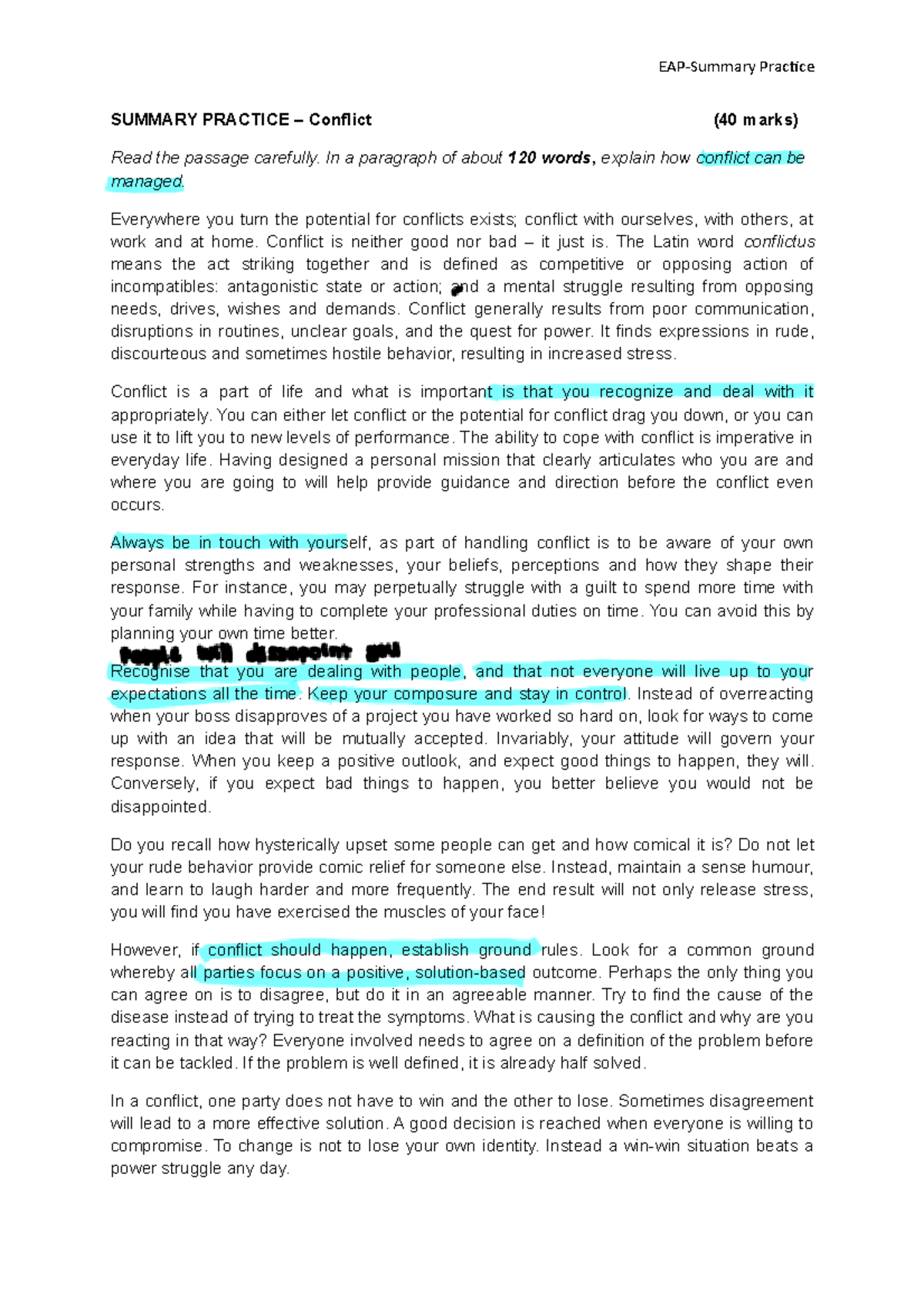Summary Practice 3 - Conflict - EAP-Summary Practice SUMMARY PRACTICE ...