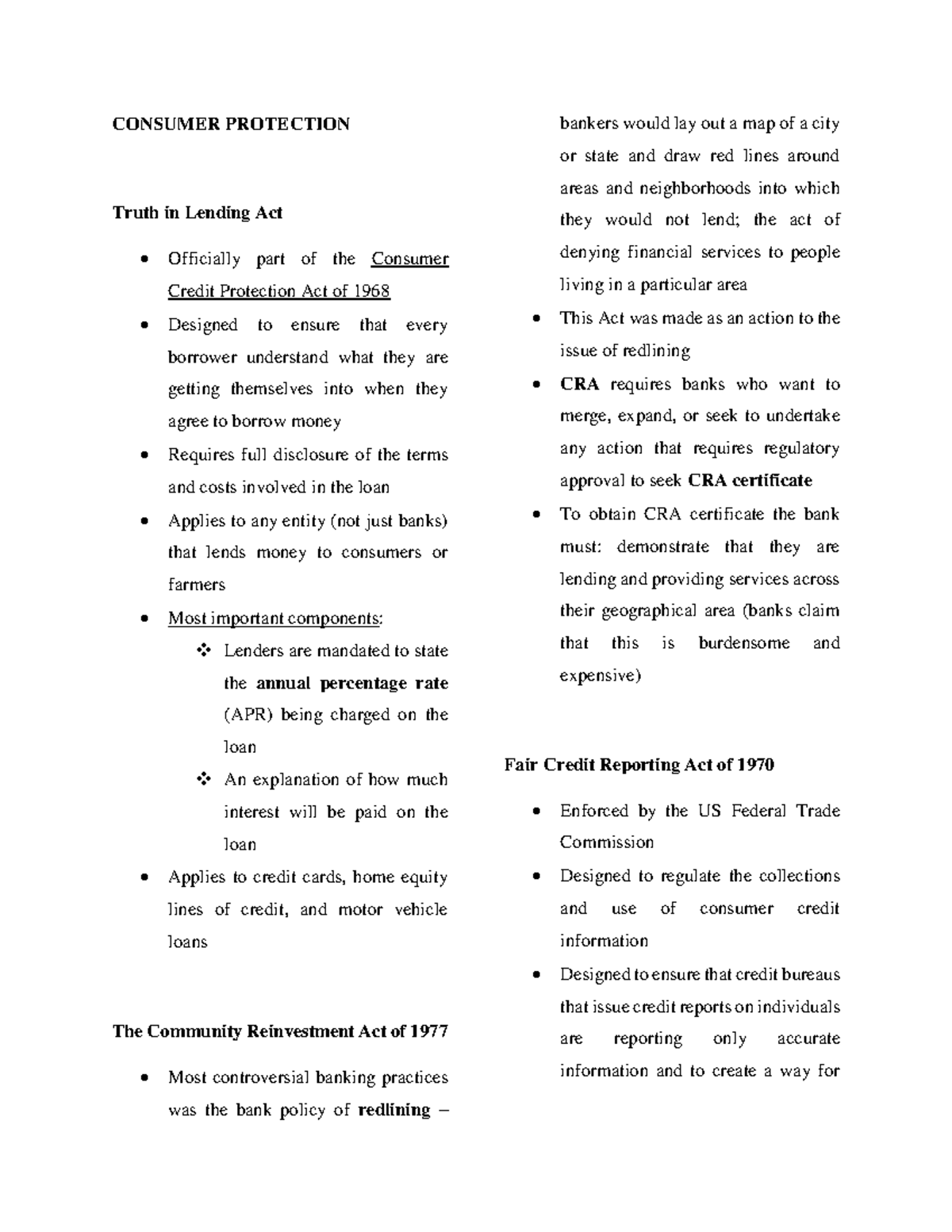 9. Consumer Protection - CONSUMER PROTECTION Truth in Lending Act ...