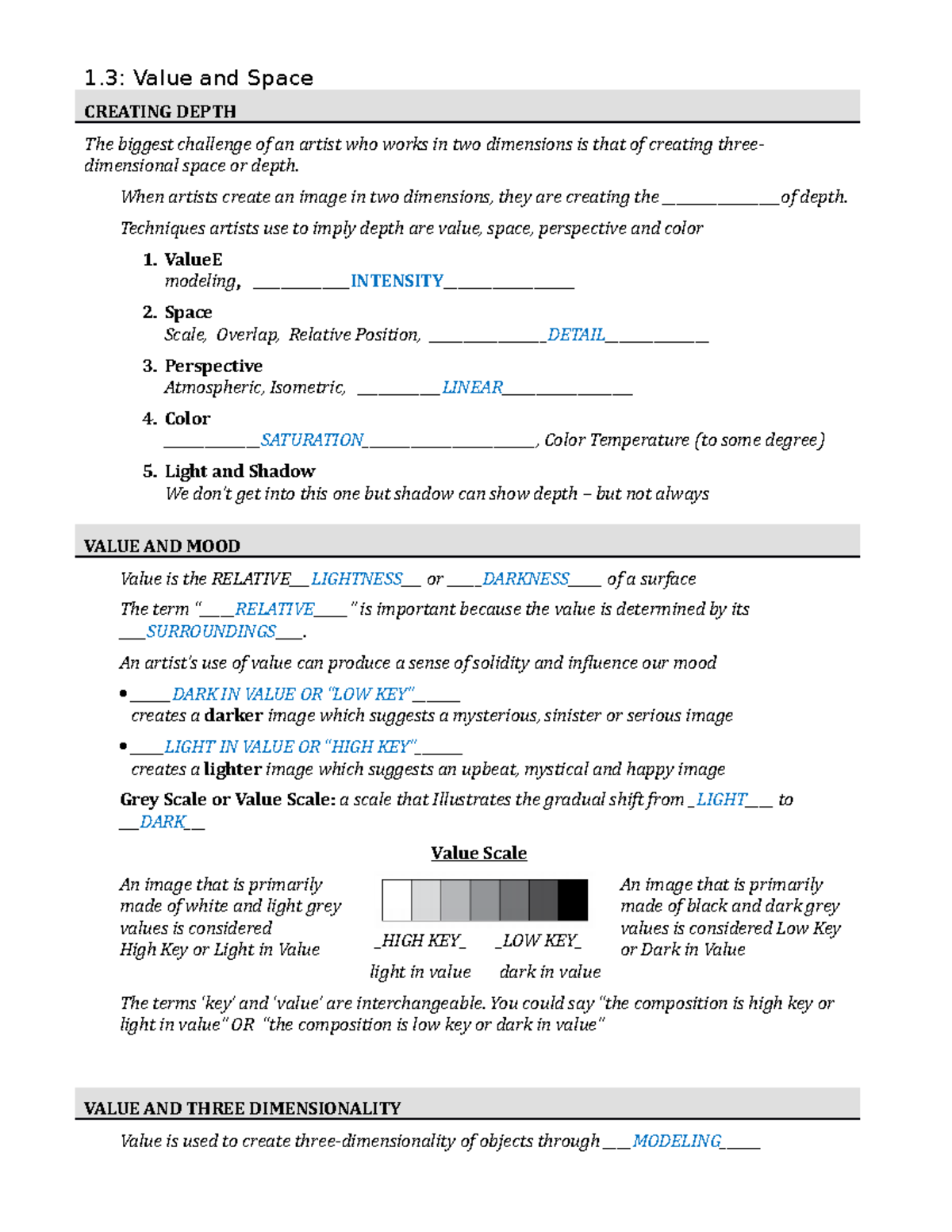 1 - Chapter1.3 notes - 1: Value and Space CREATING DEPTH The biggest ...