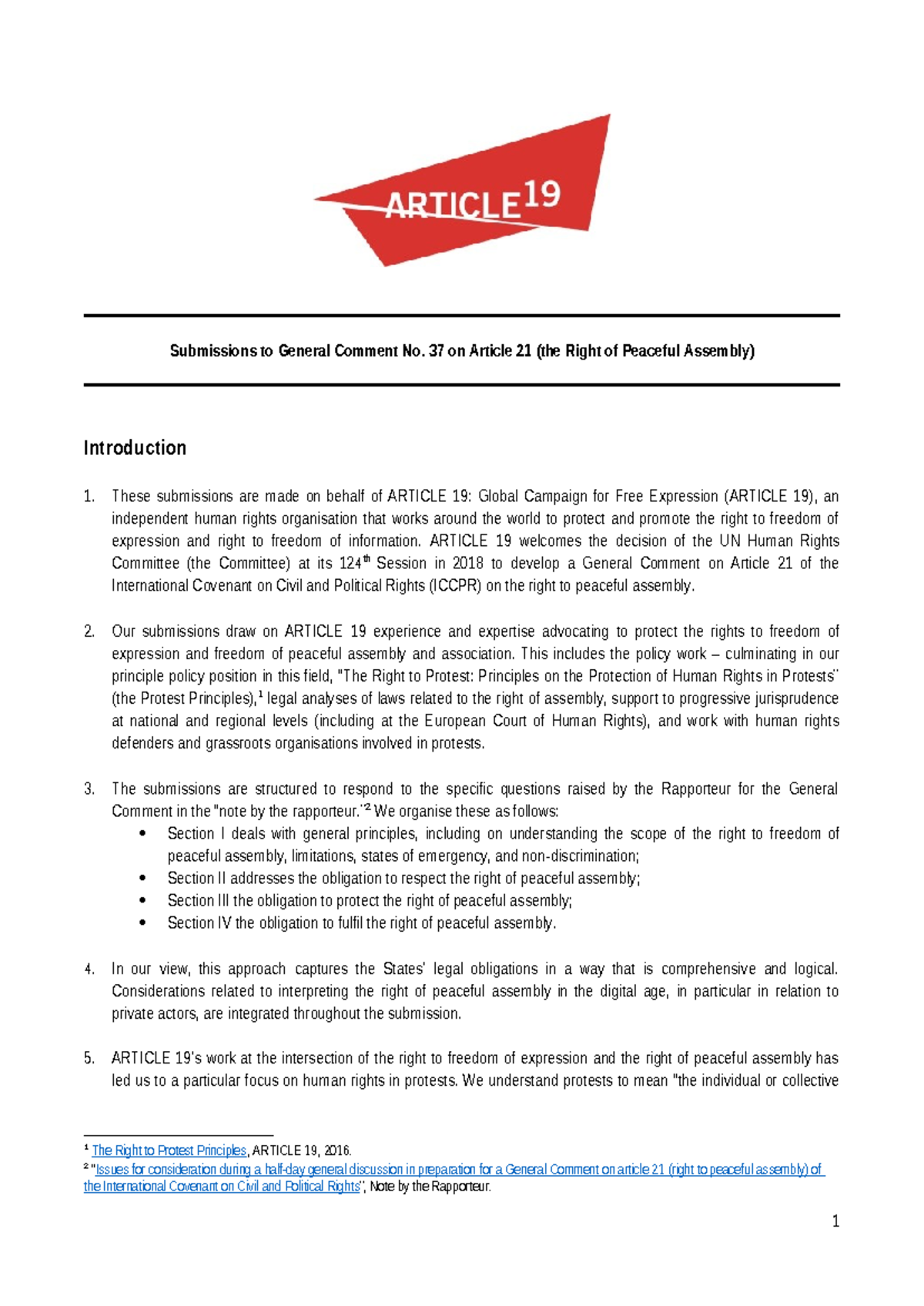 Article 19-2 - Submissions to General Comment No. 37 on Article 21 (the ...