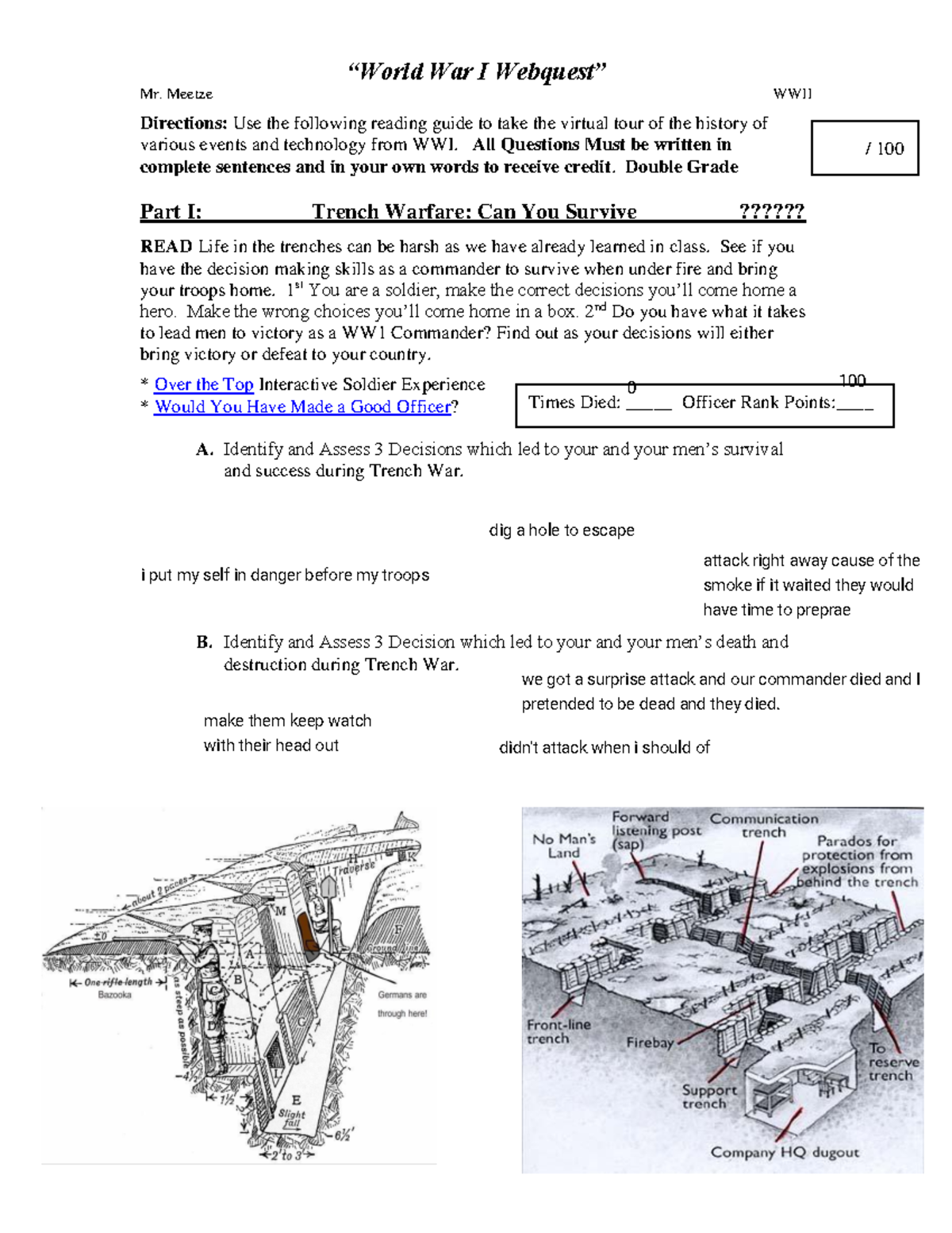 Me or engish all - “World War I Webquest” Mr. Meetze WWII Directions ...