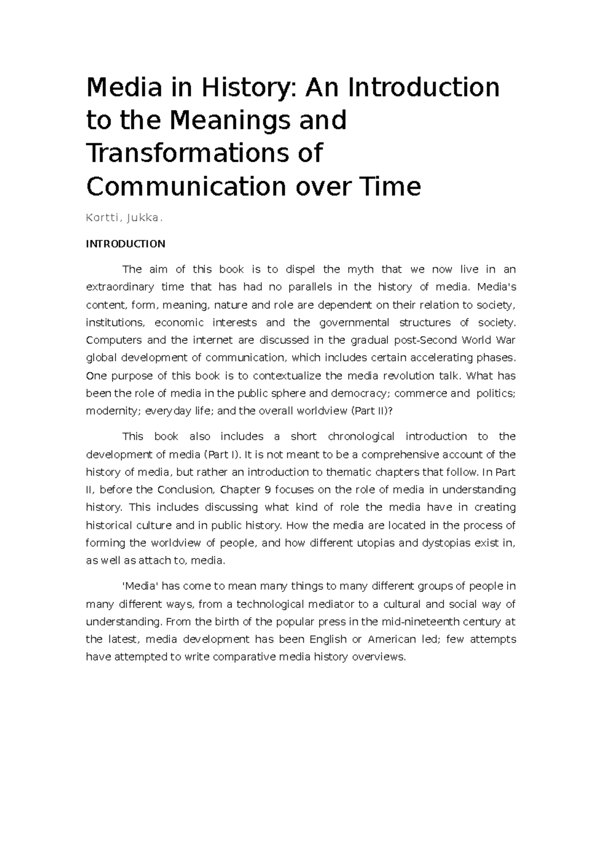 Media in History resume - Media in History: An Introduction to the ...