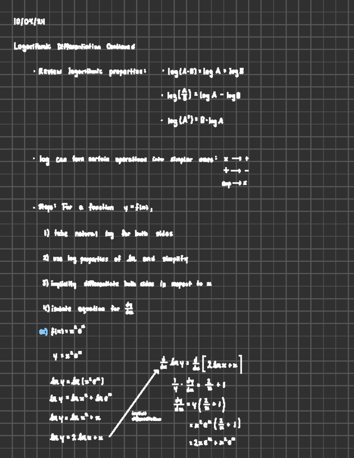 Math 140 Lecture Notes 10 04 Logarithmic Differentiation Continued · Review
