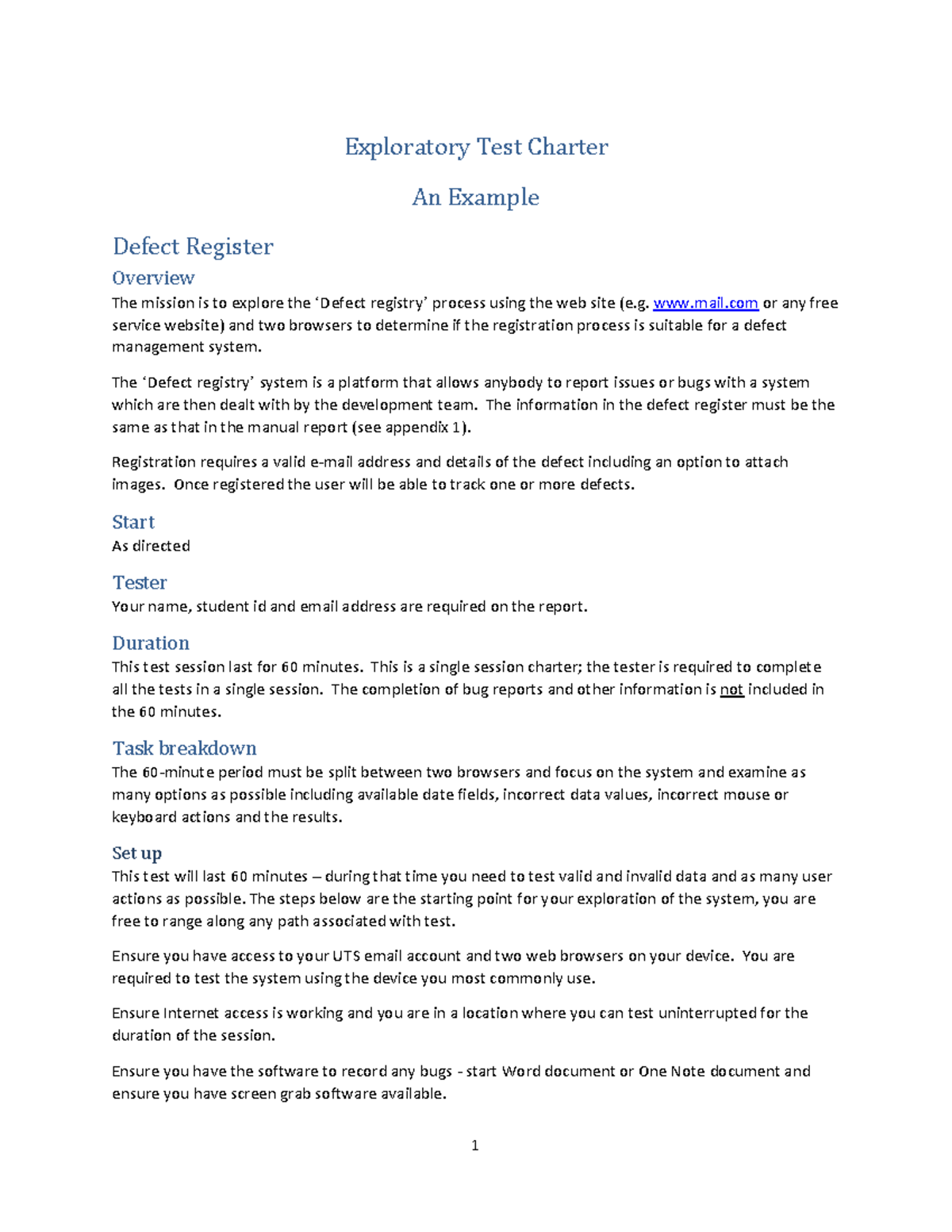 Exploratory Test Charter Example - Exploratory Test Charter An Example ...