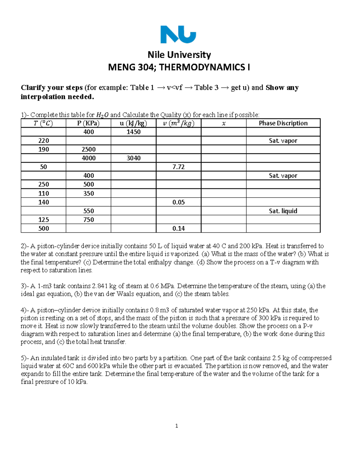 Assignment 2 - MENG304 - Chapter 3 - Thermodynamics - Studocu