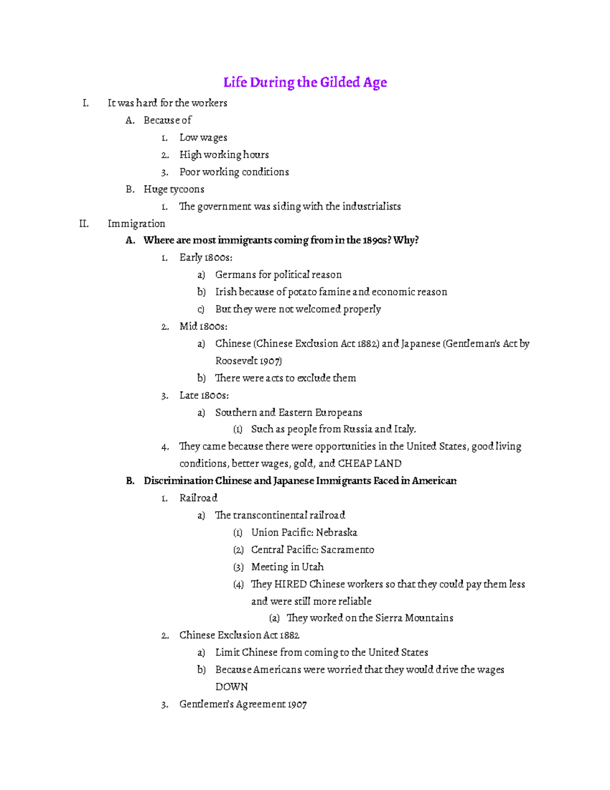 Life During the Gilded Age History Honors - Life During the Gilded Age ...