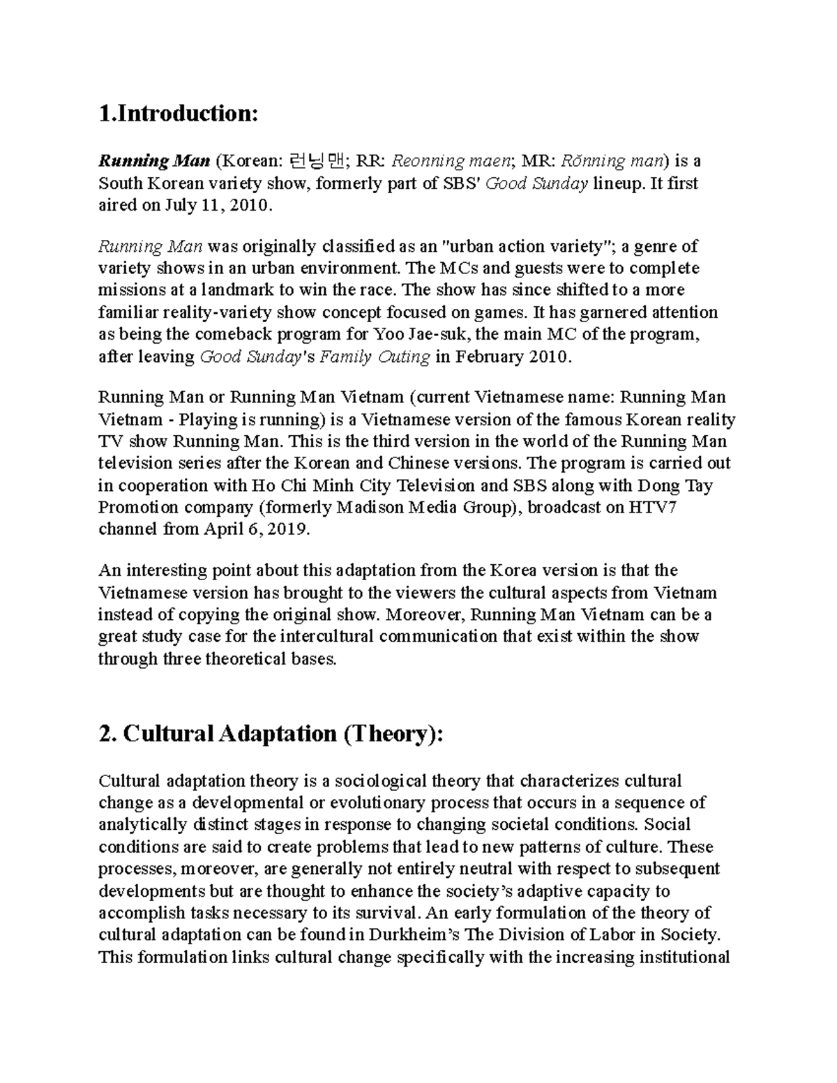 Theoretical base for running man - 1 .Introduction: Running Man (Korean ...