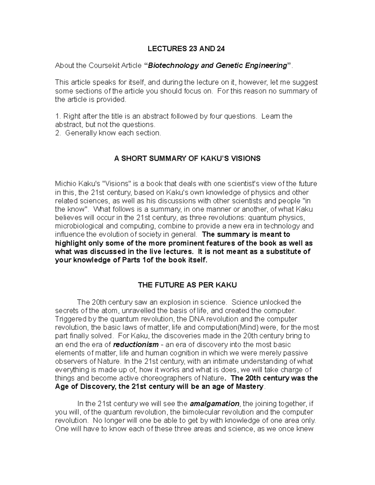 Lectures 23 and 24 notes - LECTURES 23 AND 24 About the Coursekit ...