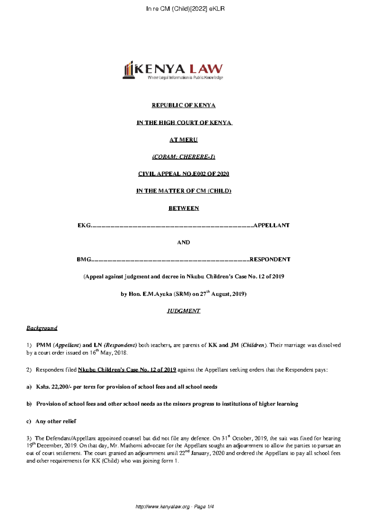 Civil Appeal E002 of 2020 - REPUBLIC OF KENYA IN THE HIGH COURT OF ...