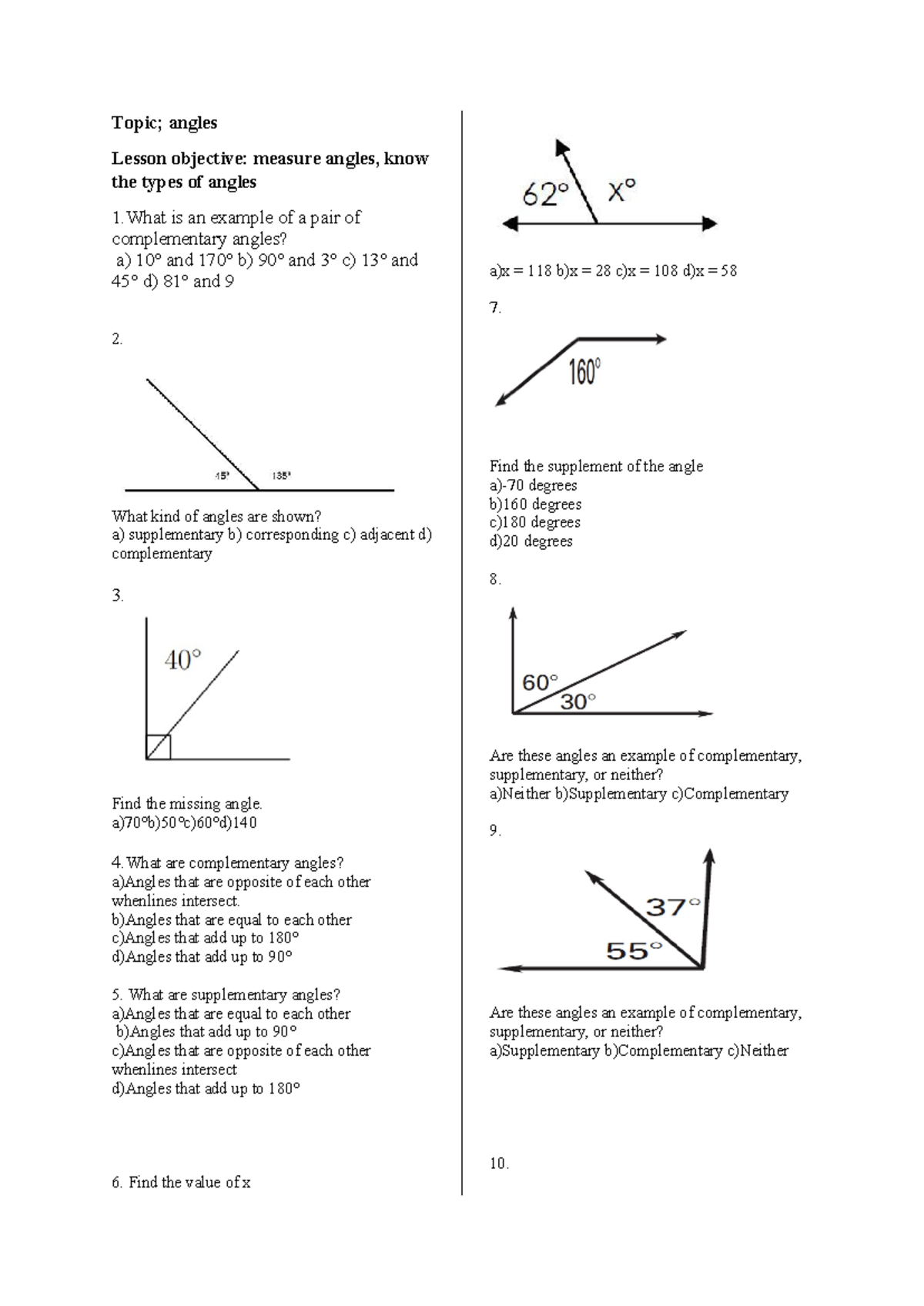 algebraic expressions - Topic; angles Lesson objective: measure angles ...