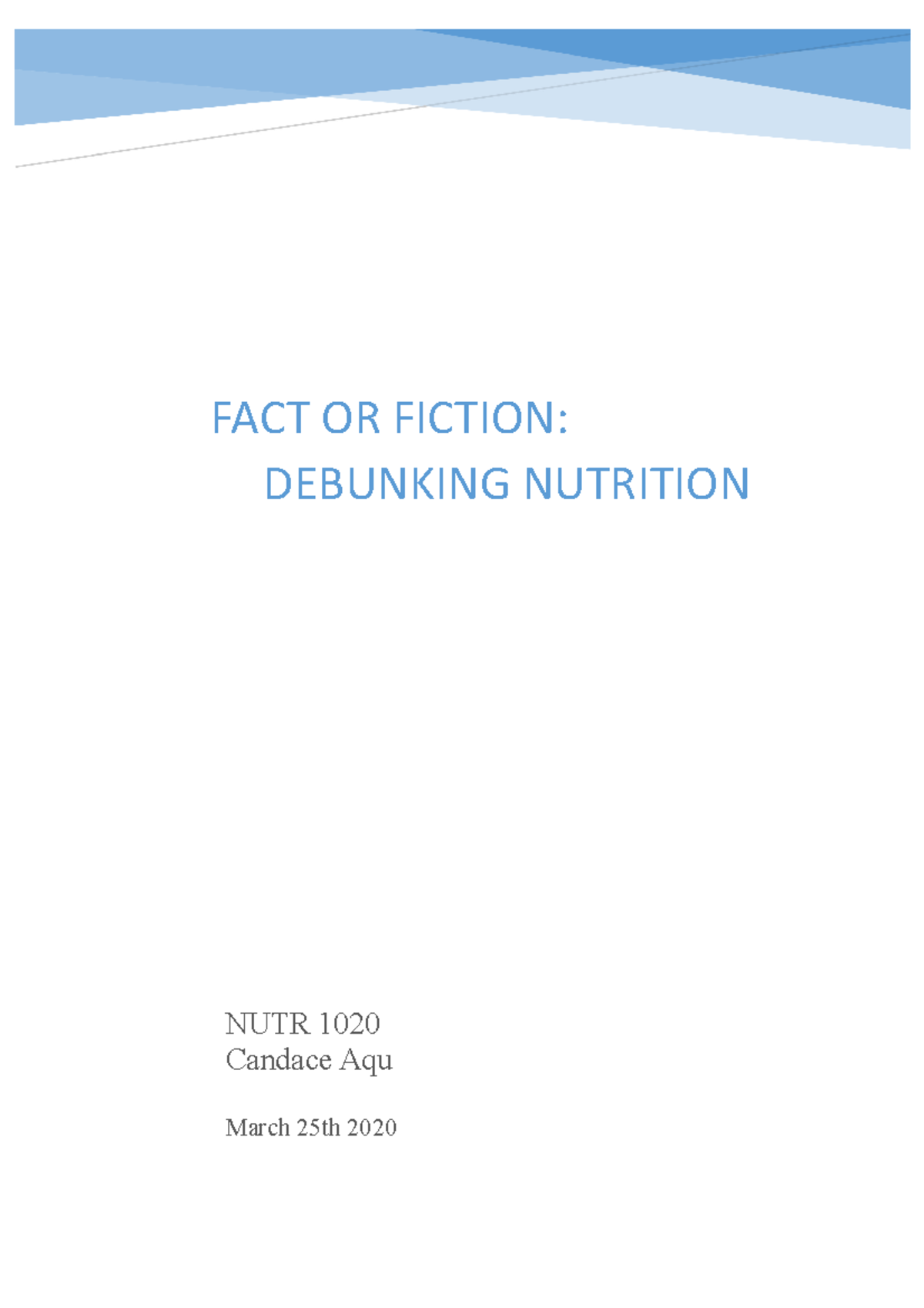 FACT OR Fiction Debunking Nutrition - FACT OR FICTION: DEBUNKING ...