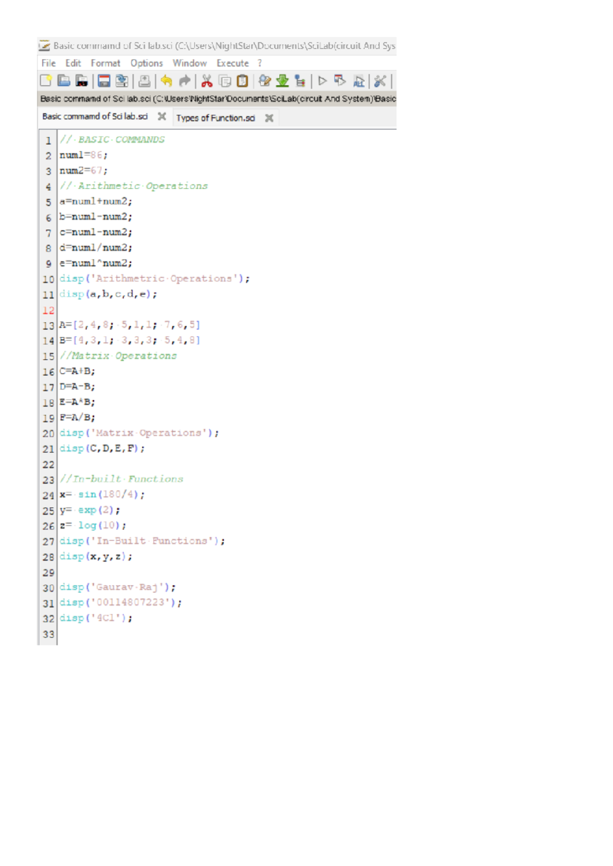 CNS outputs - Output of Circuit and systems - Basic commamd of Scilab ...