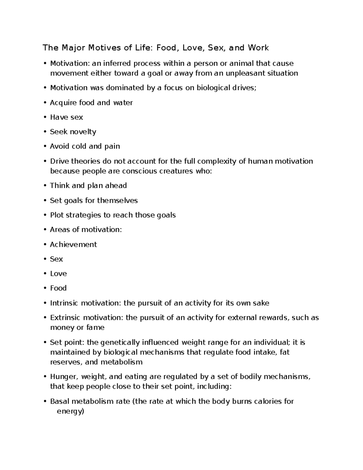 Psych 4 - The Major Motives of Life: Food, Love, Sex, and Work ...