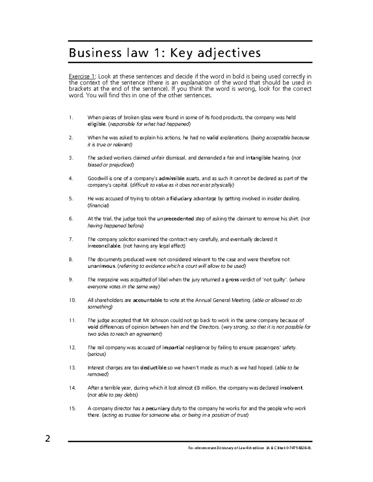 1. Company law vocabulary - 2 Unit 0000 For reference see Dictionary of ...