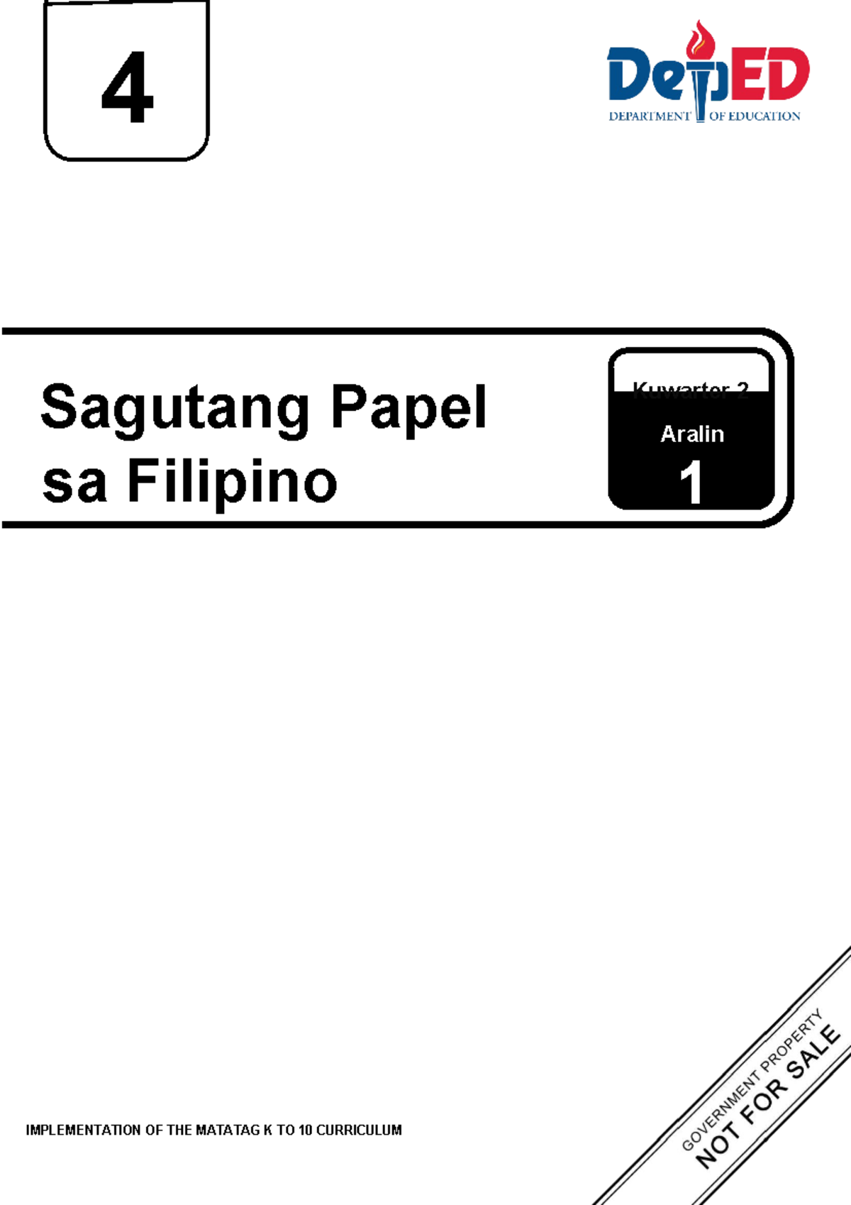 Q2 WS Filipino 4 Lesson 2 Week 2 - 4 Sagutang Papel sa Filipino Kuwarter 2 Aralin 1 ...