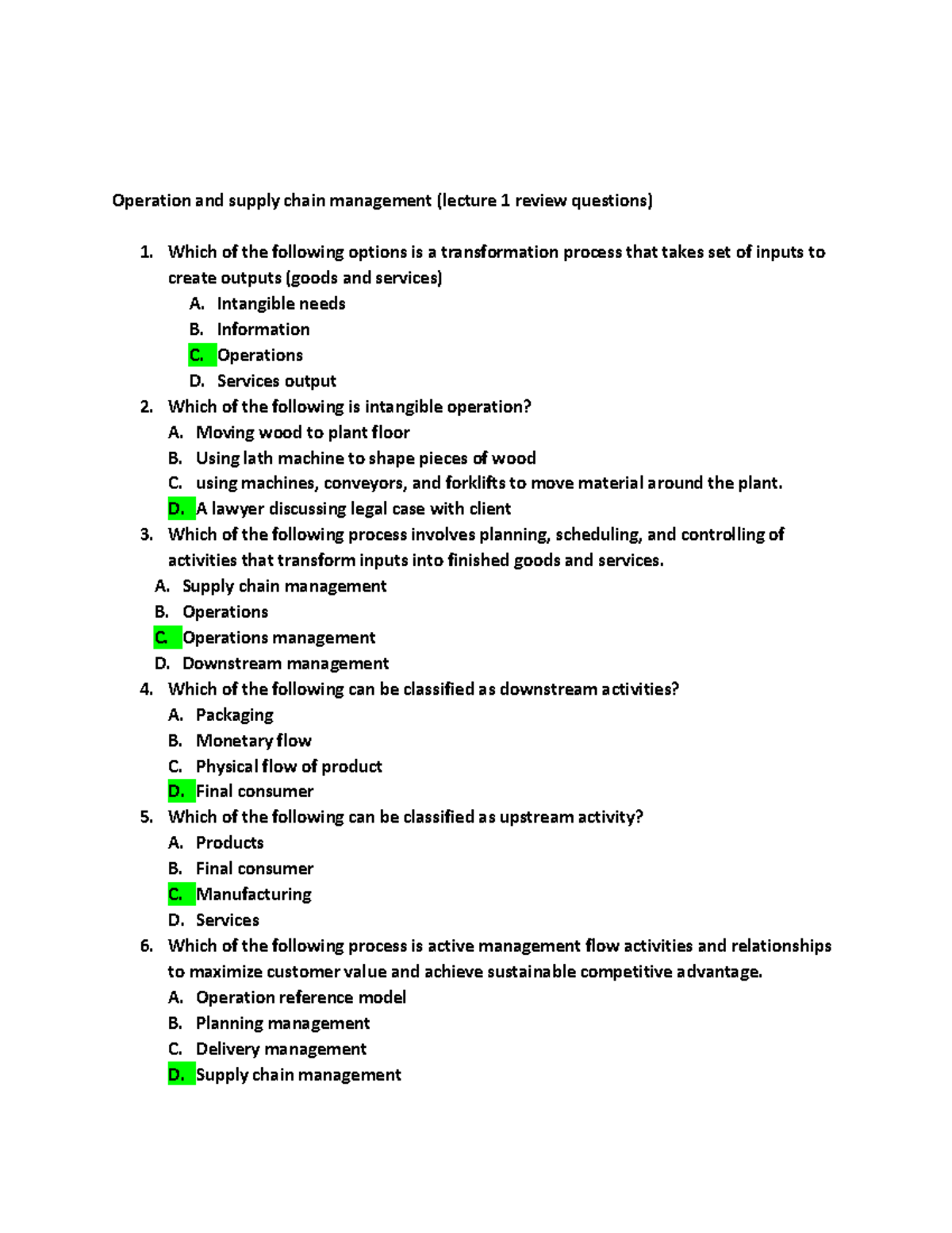 Review 14 September 2018, questions and answers - Operation and supply ...