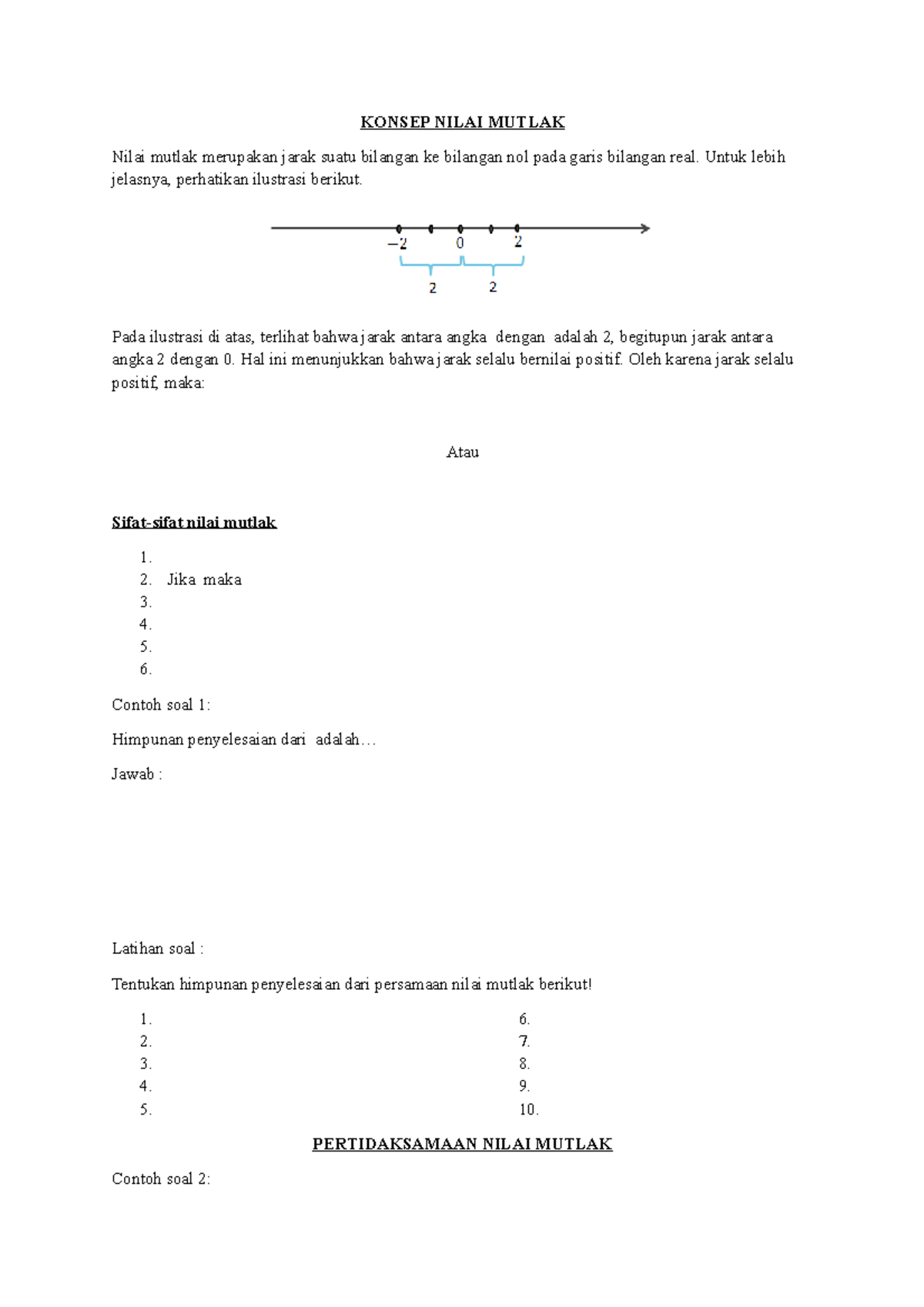 Nilai mutlak - KONSEP NILAI MUTLAK Nilai mutlak merupakan jarak suatu ...