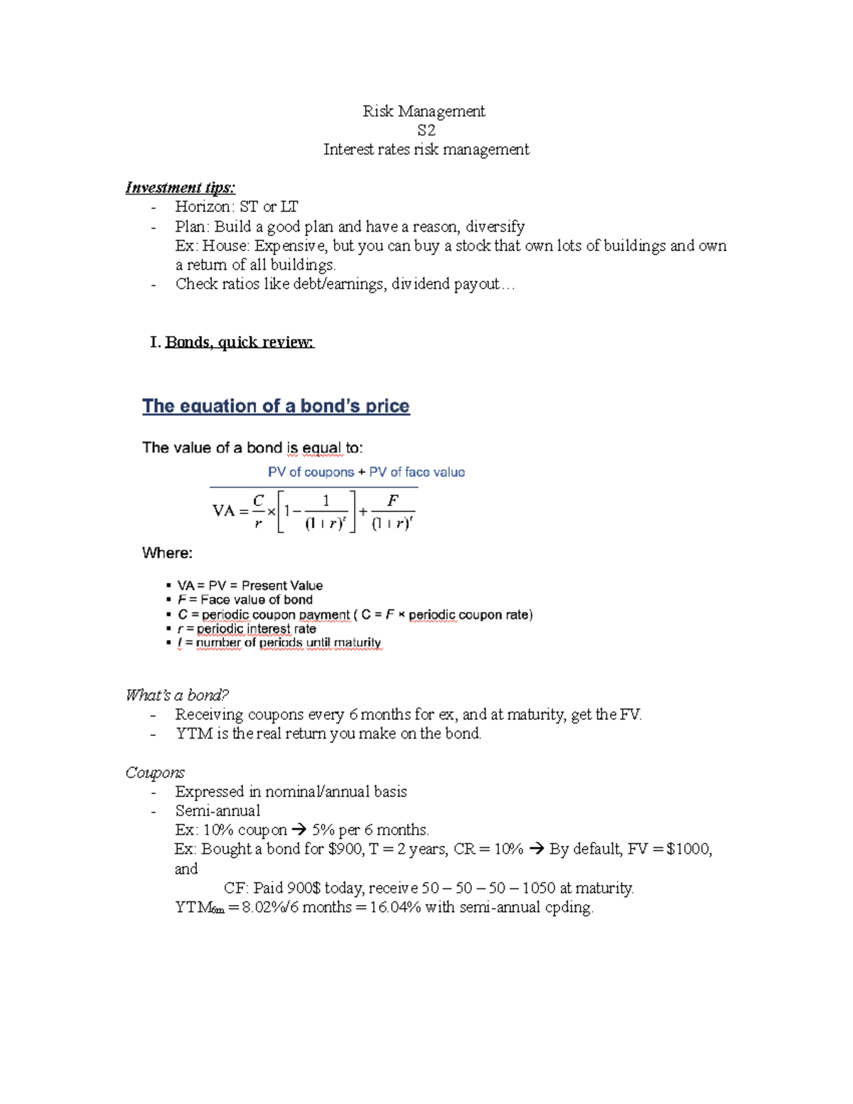 S2 - Séance 2 - Risk Management S Interest rates risk management ...