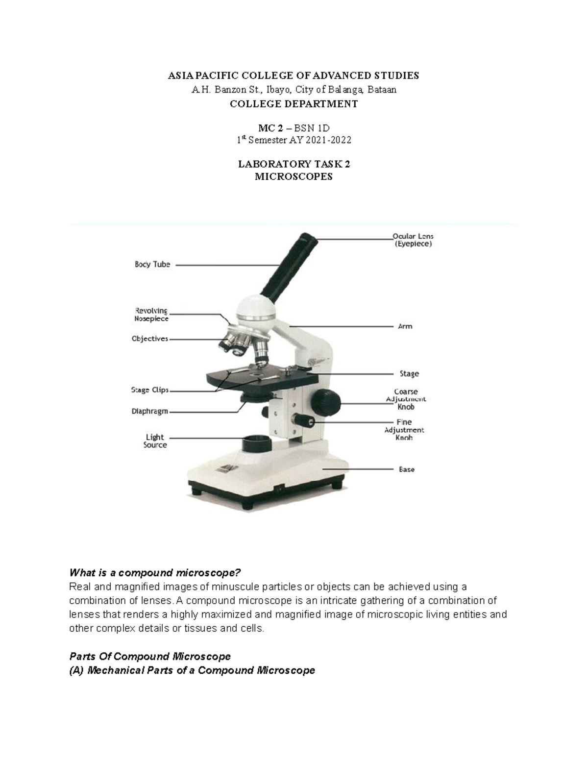 Laboratory Task 2 - ASIA PACIFIC COLLEGE OF ADVANCED STUDIES A. Banzon ...