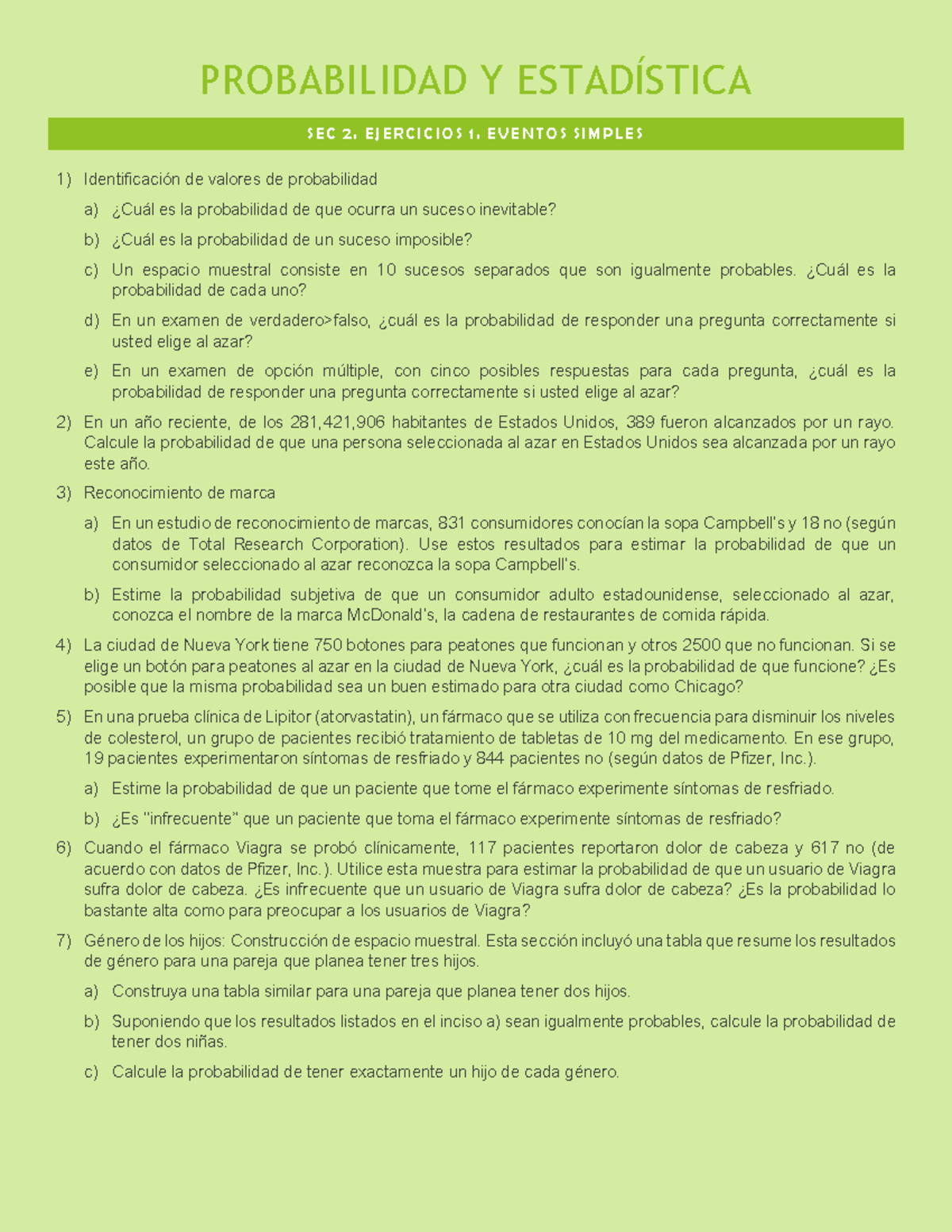 S2T1 Eventos simples - PROBABILIDAD Y ESTADÍSTICA SEC 2. EJERCICIOS 1 ...