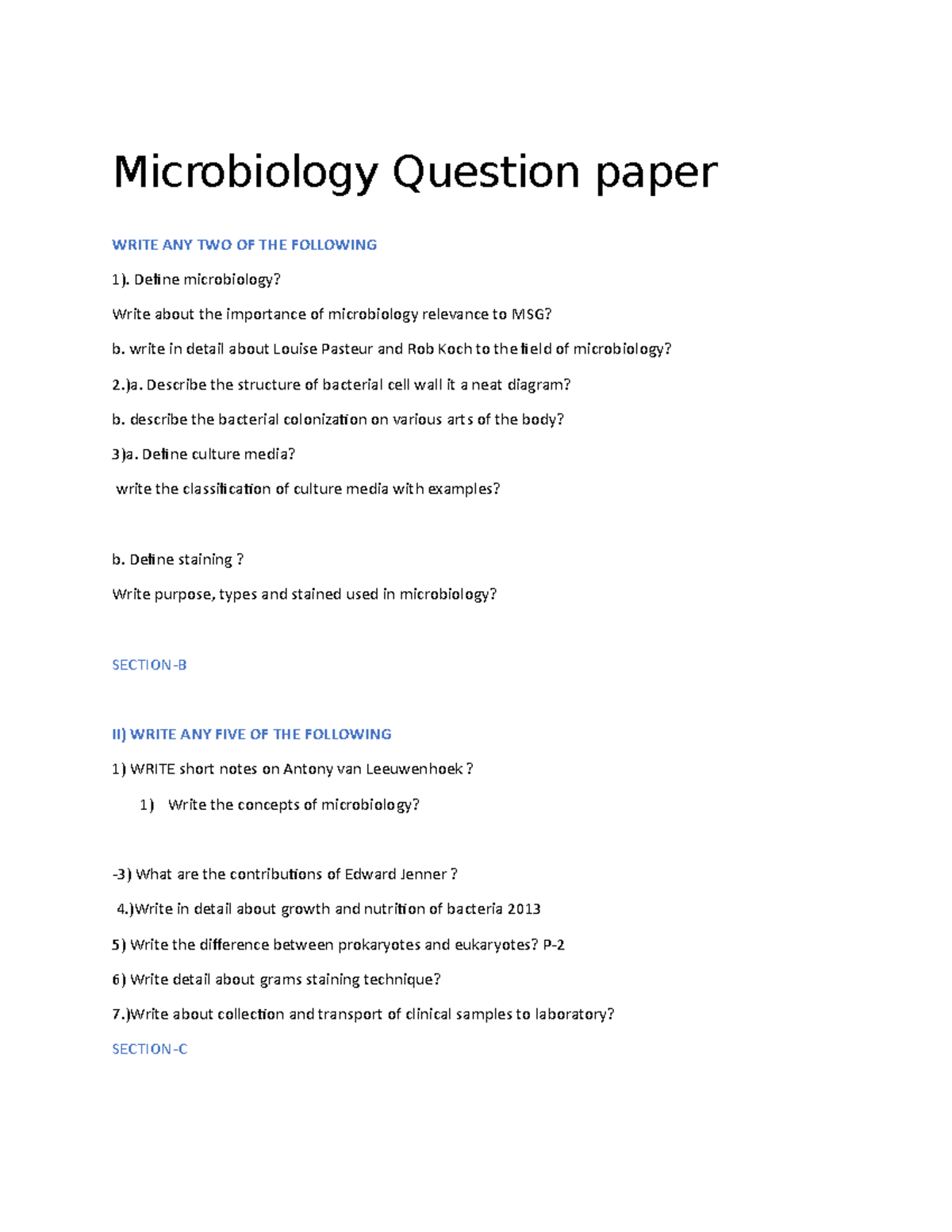 Microbiology Important Questions FOR Nursing - Microbiology Question ...