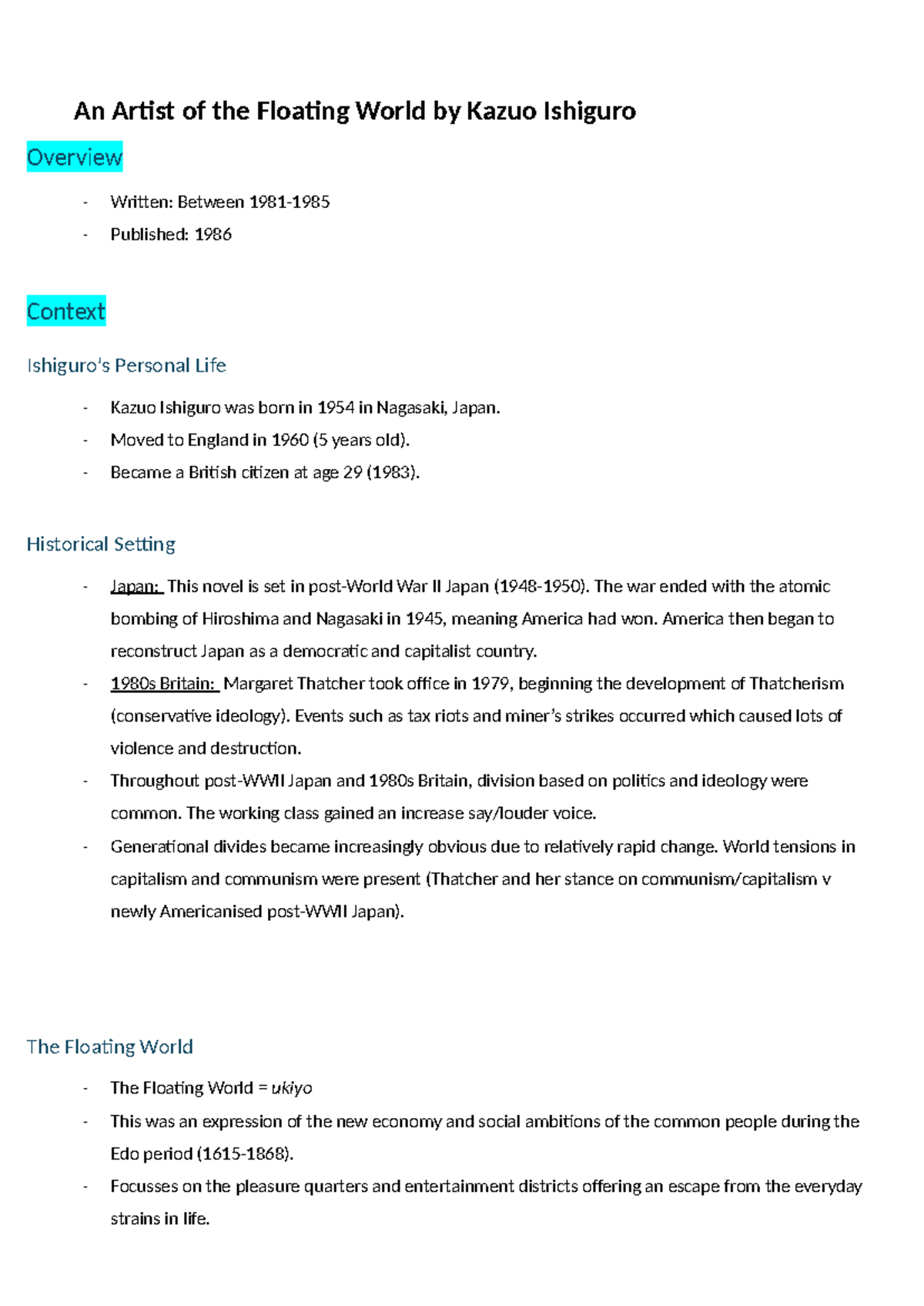 ONO Character Overview + Chapters Notes WORK IN Progress - An Artist of ...