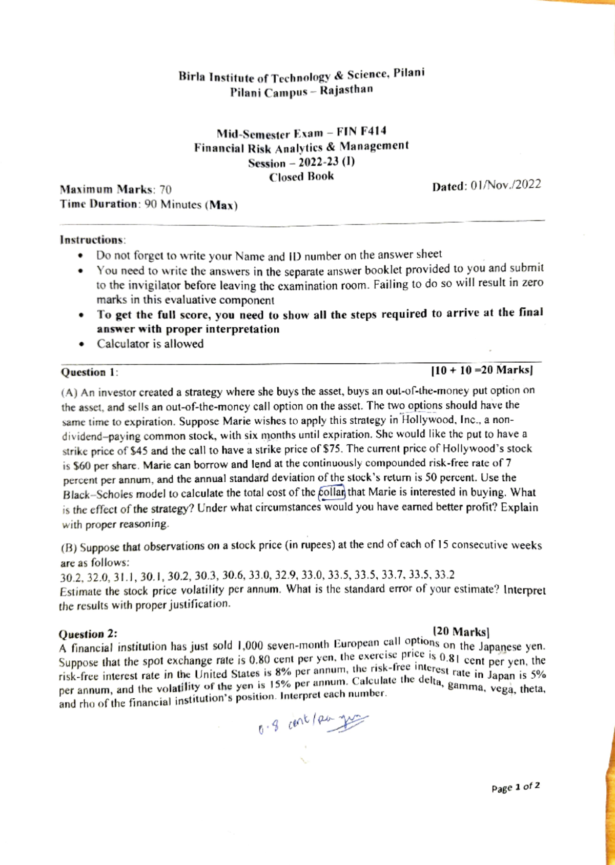 FRAM midsem 2022 - qn paper - Birla Institute of Technology & Science ...