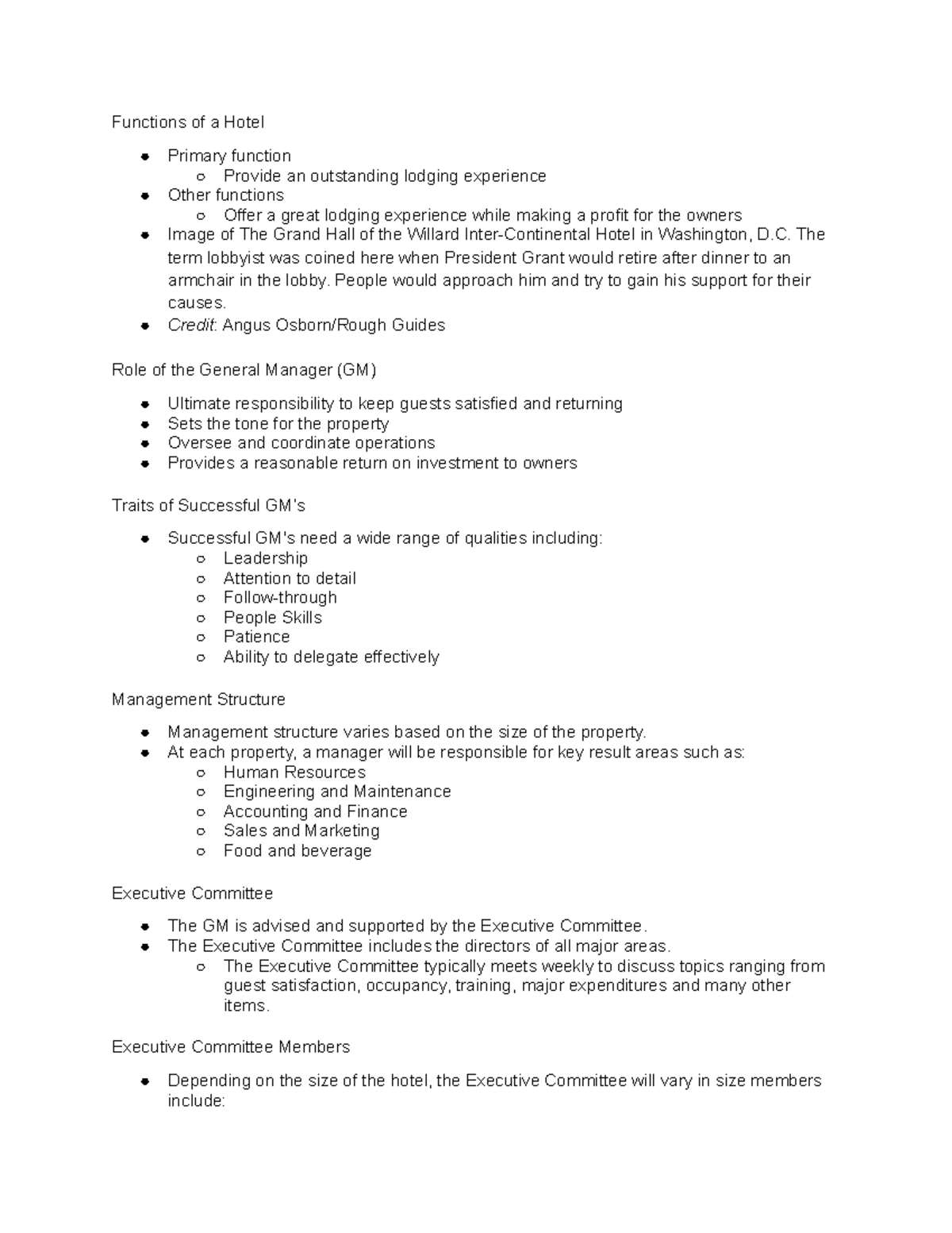 Chapter 8 Lodging Operations - Functions of a Hotel Primary function ...