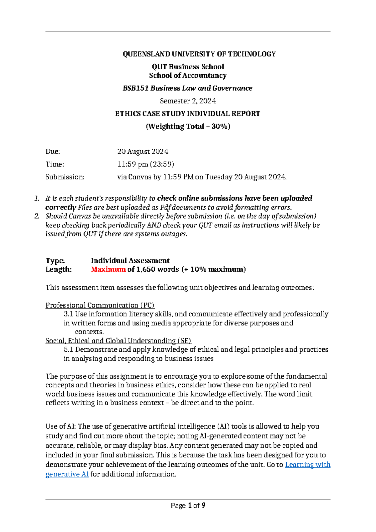 2407 BSB151 ECS CRA v1 - A1 CRA - QUEENSLAND UNIVERSITY OF TECHNOLOGY ...