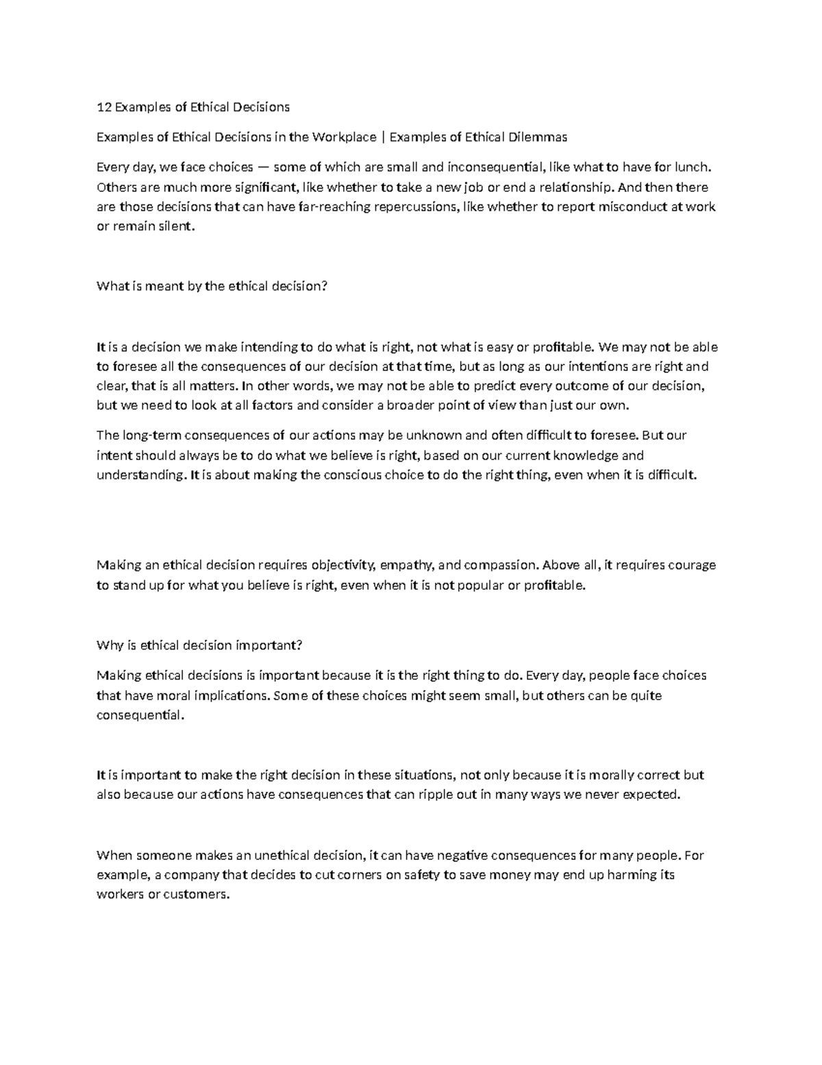 12 Examples of Ethical Decisions - 12 Examples of Ethical Decisions ...