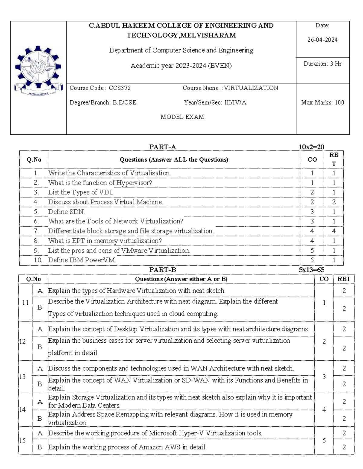 Model QP( A SEC) - nil - C HAKEEM COLLEGE OF ENGINEERING AND TECHNOLOGY ...